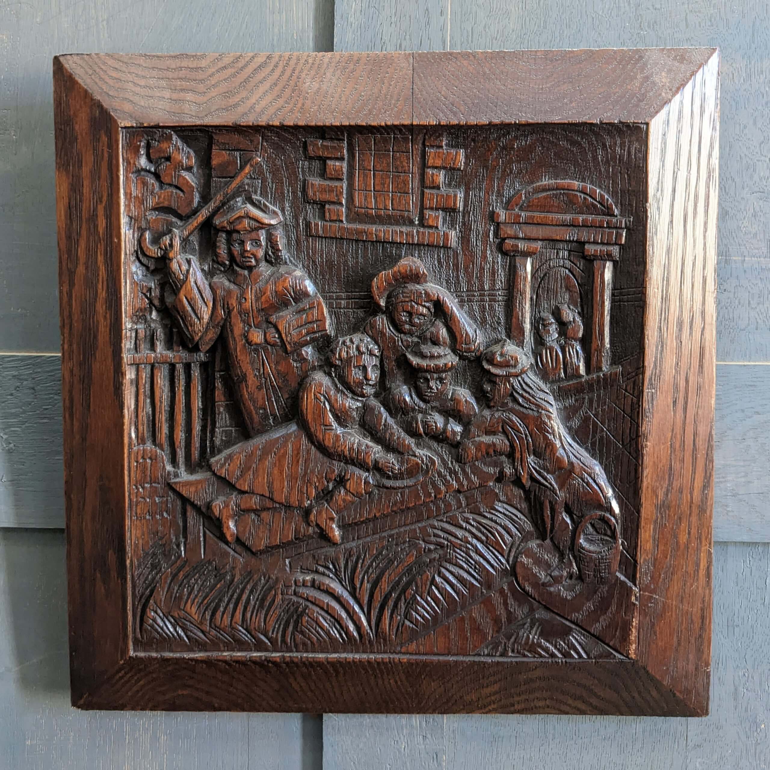 18th Century Style Carved Oak Panel Plaque (SOLD) - Antique Church Furnishings