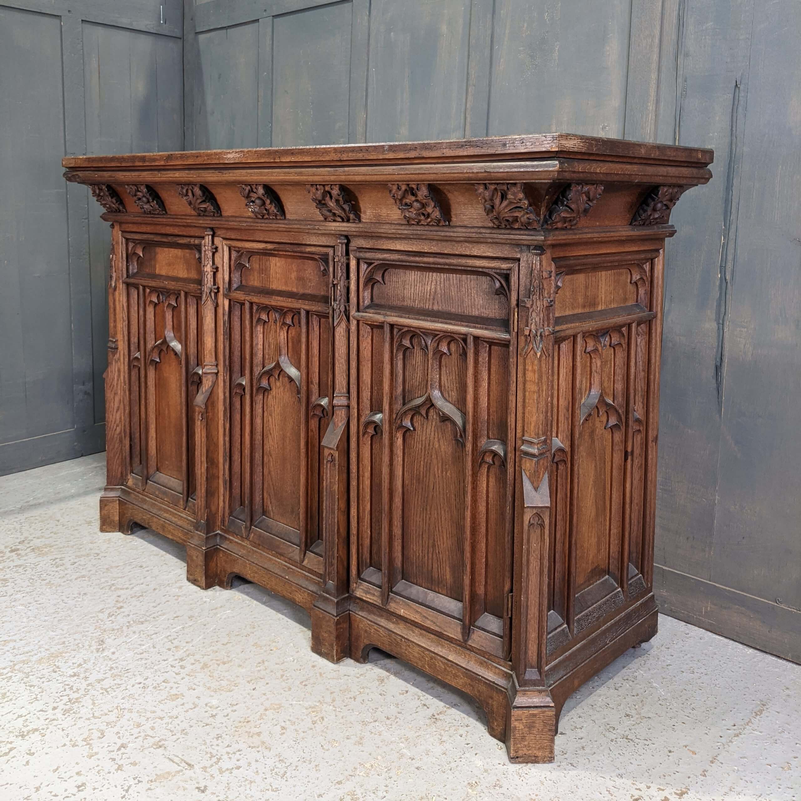After Pugin Marvellous Antique Gothic Oak Altar Side Table & Cupboard ...