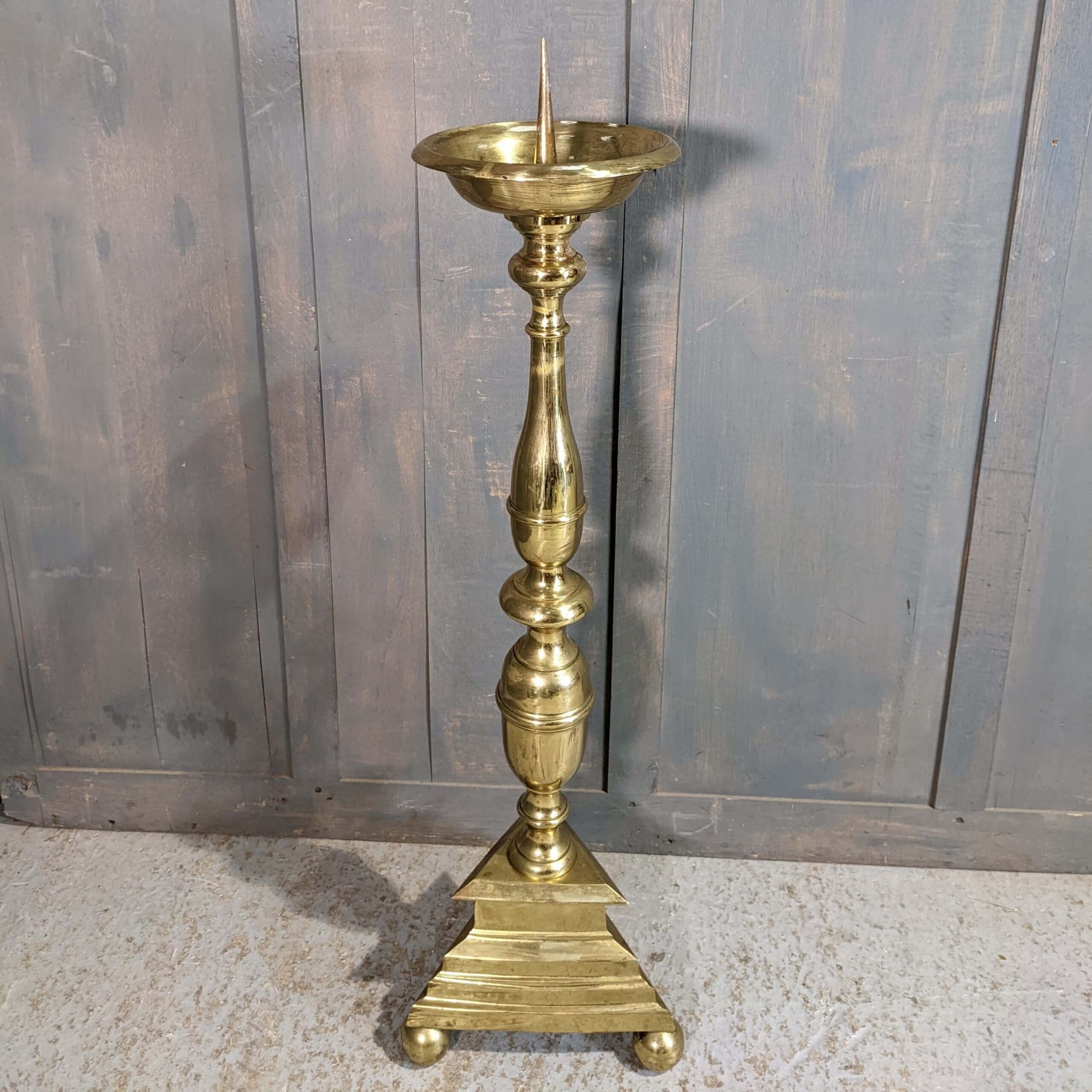 Antique French Convent Heavy Brass Paschal Prickett Candlestick Candle ...