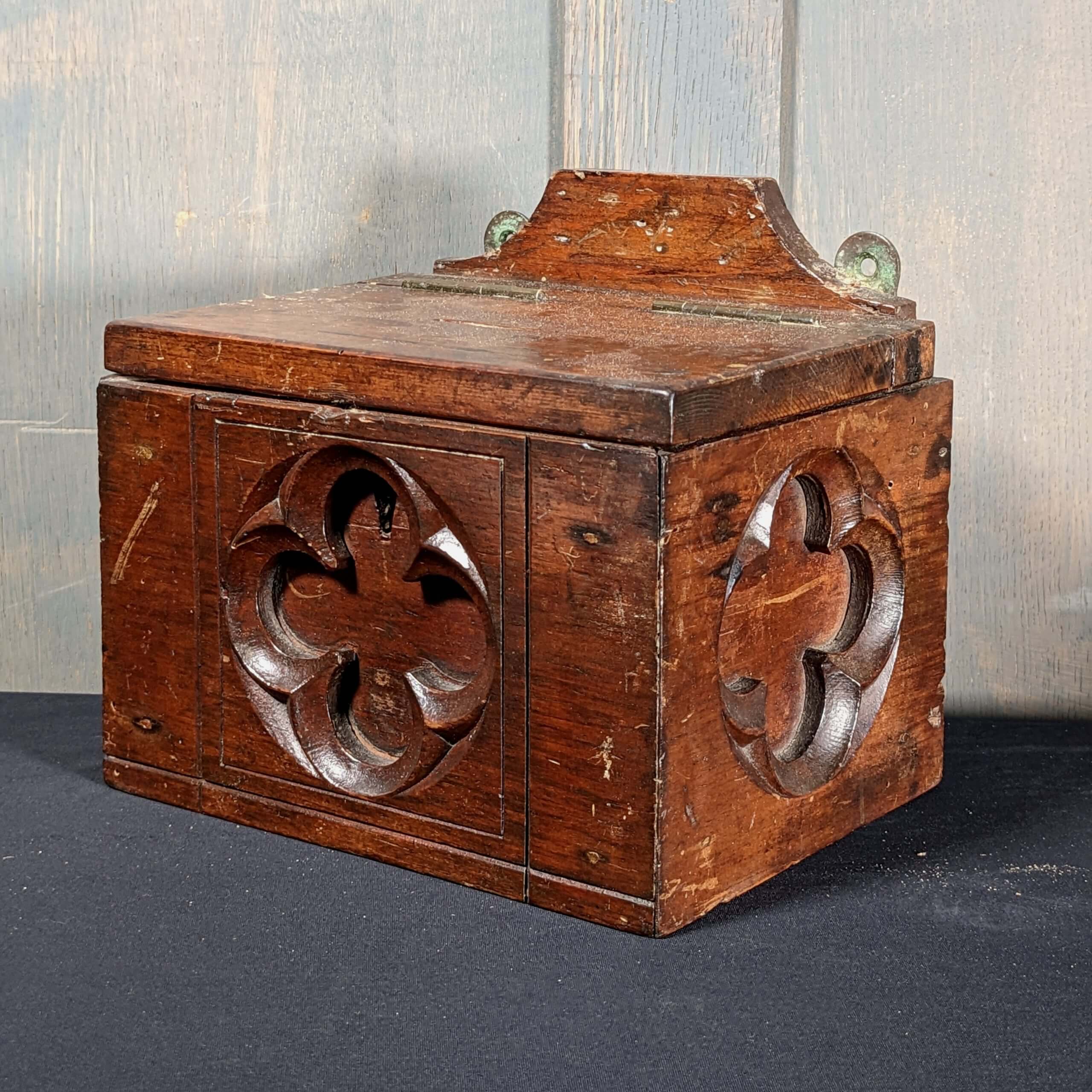 Antique Gothic Carved Church Collection Box with Quatrefoils (SOLD ...