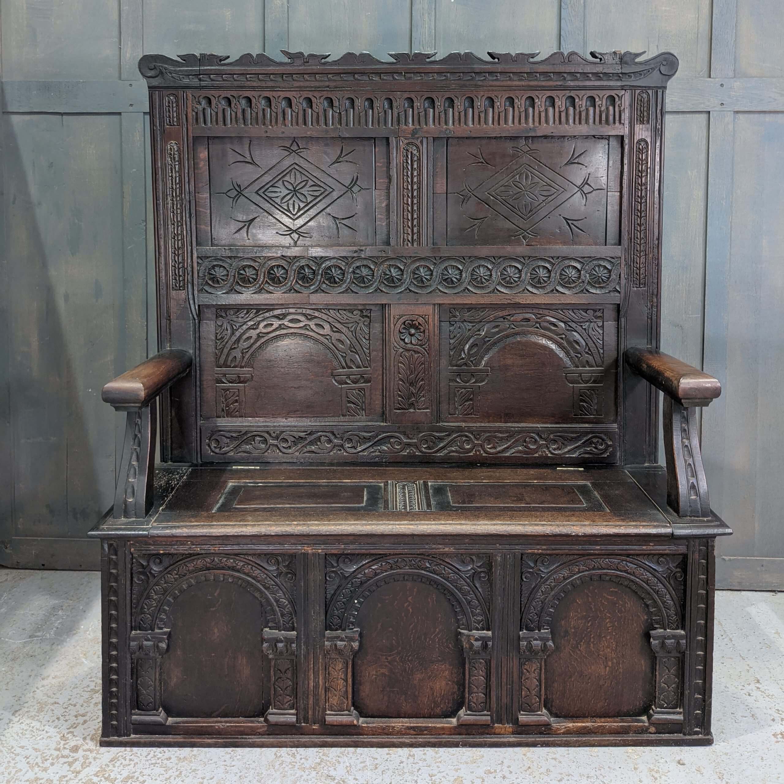 Antique Monumental Very Impressive & Tall Monks Bench (SOLD) - Antique ...