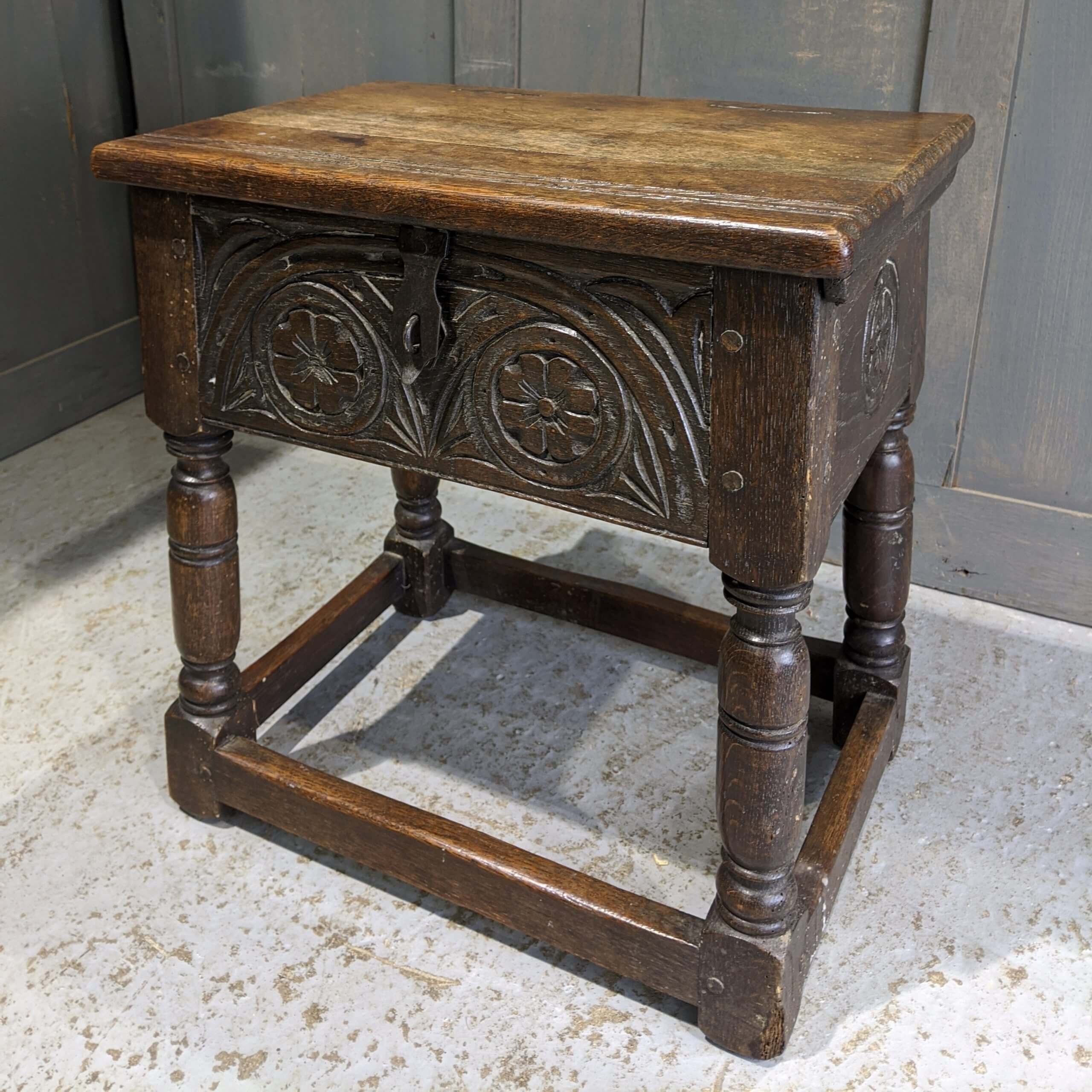 Antique Oak Bible Box Stool in the Tudor Style with Bible (SOLD ...