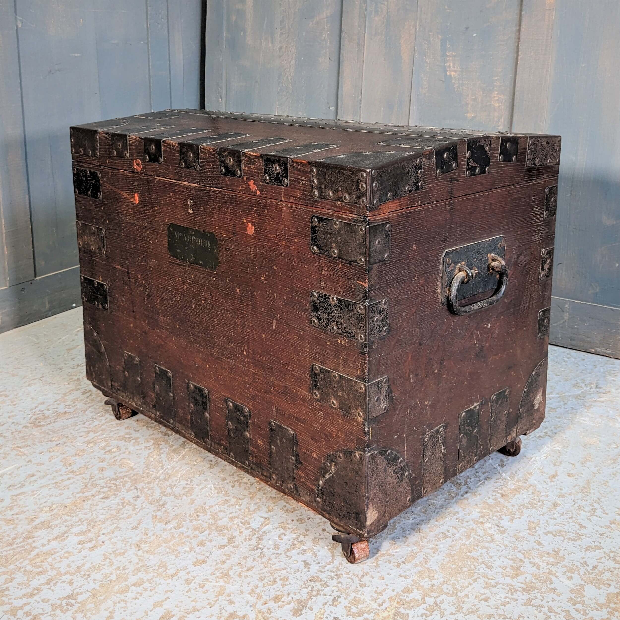 Antique Oak Steel Banded Silver Chest with Handles & Wheels (SOLD ...