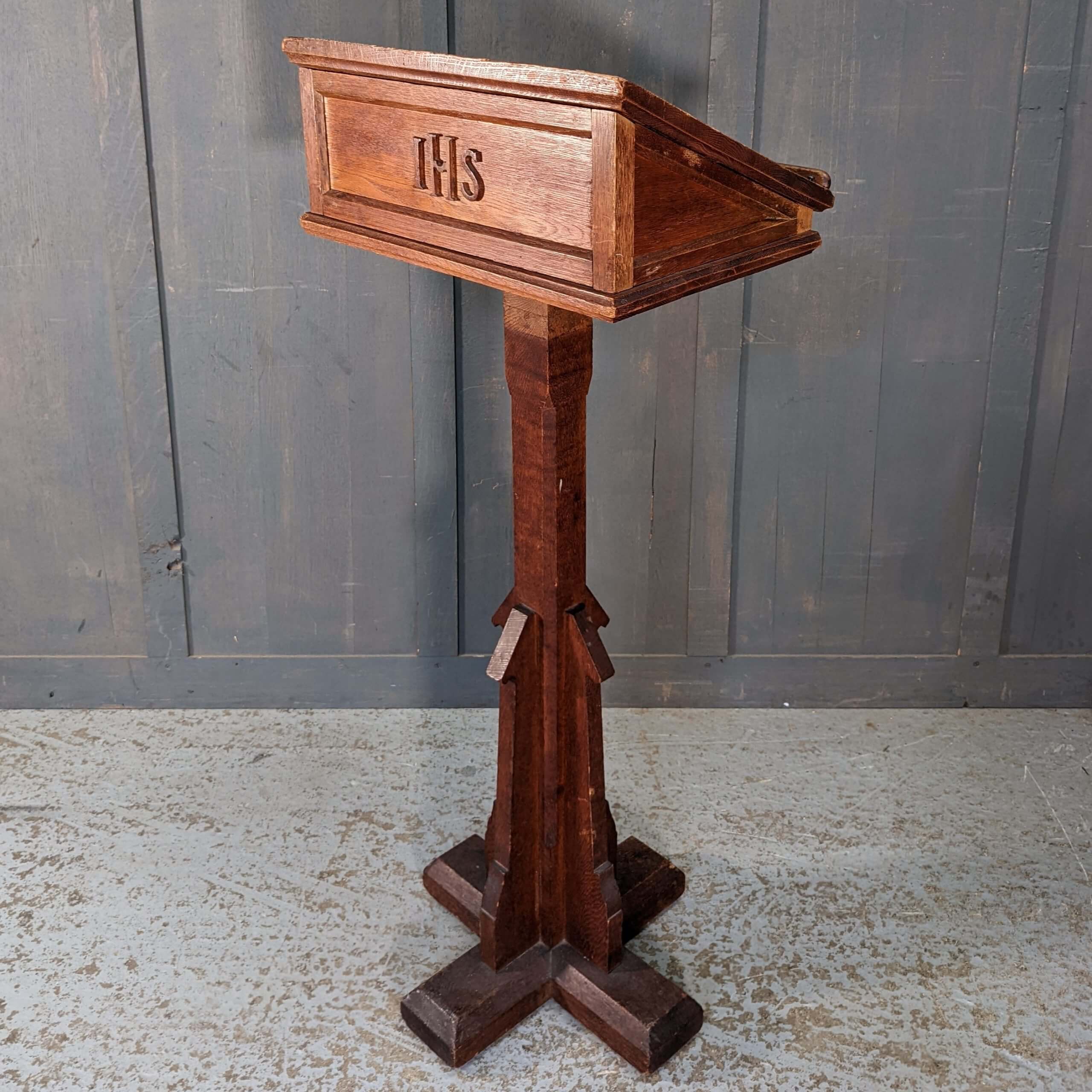 Antique Oak X-Base 'IHS' Pedestal Lectern (SOLD) - Antique Church ...