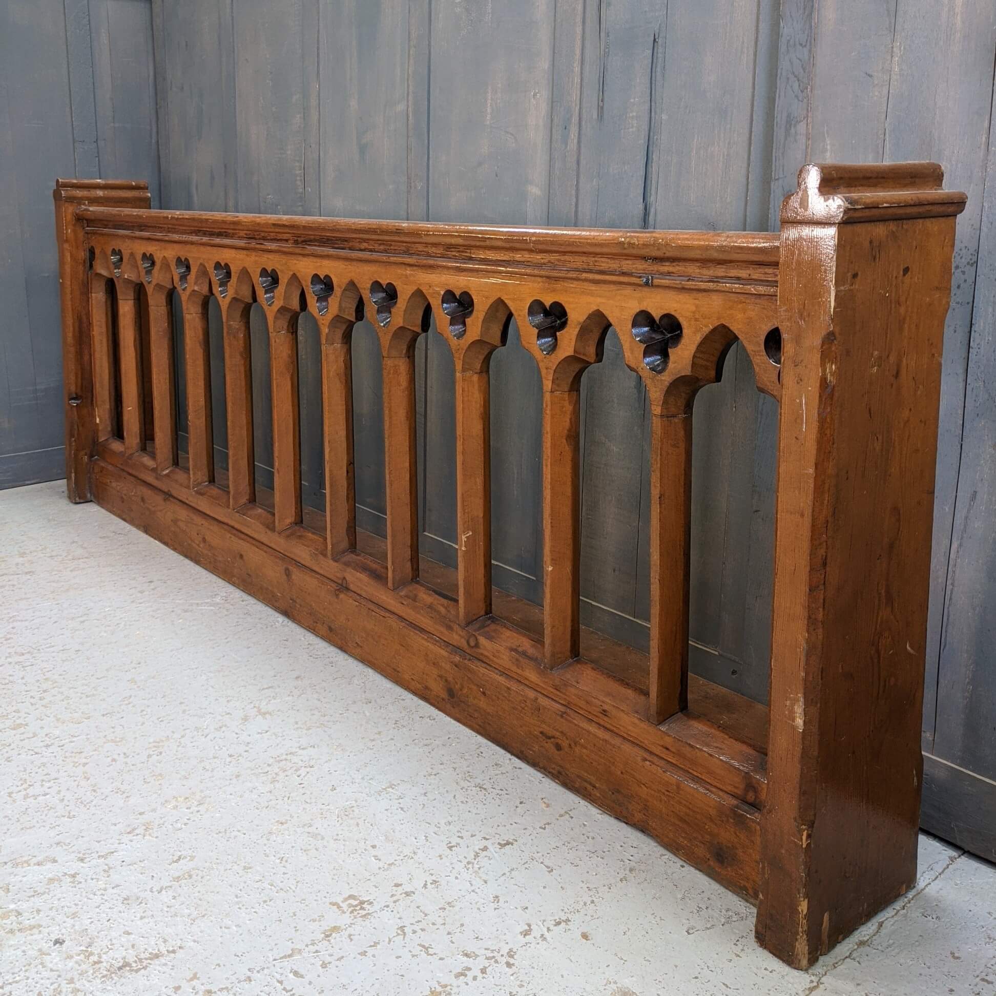 Arched Gothic Pine Church Pew Frontage Panel Panelling with Trefoils ...