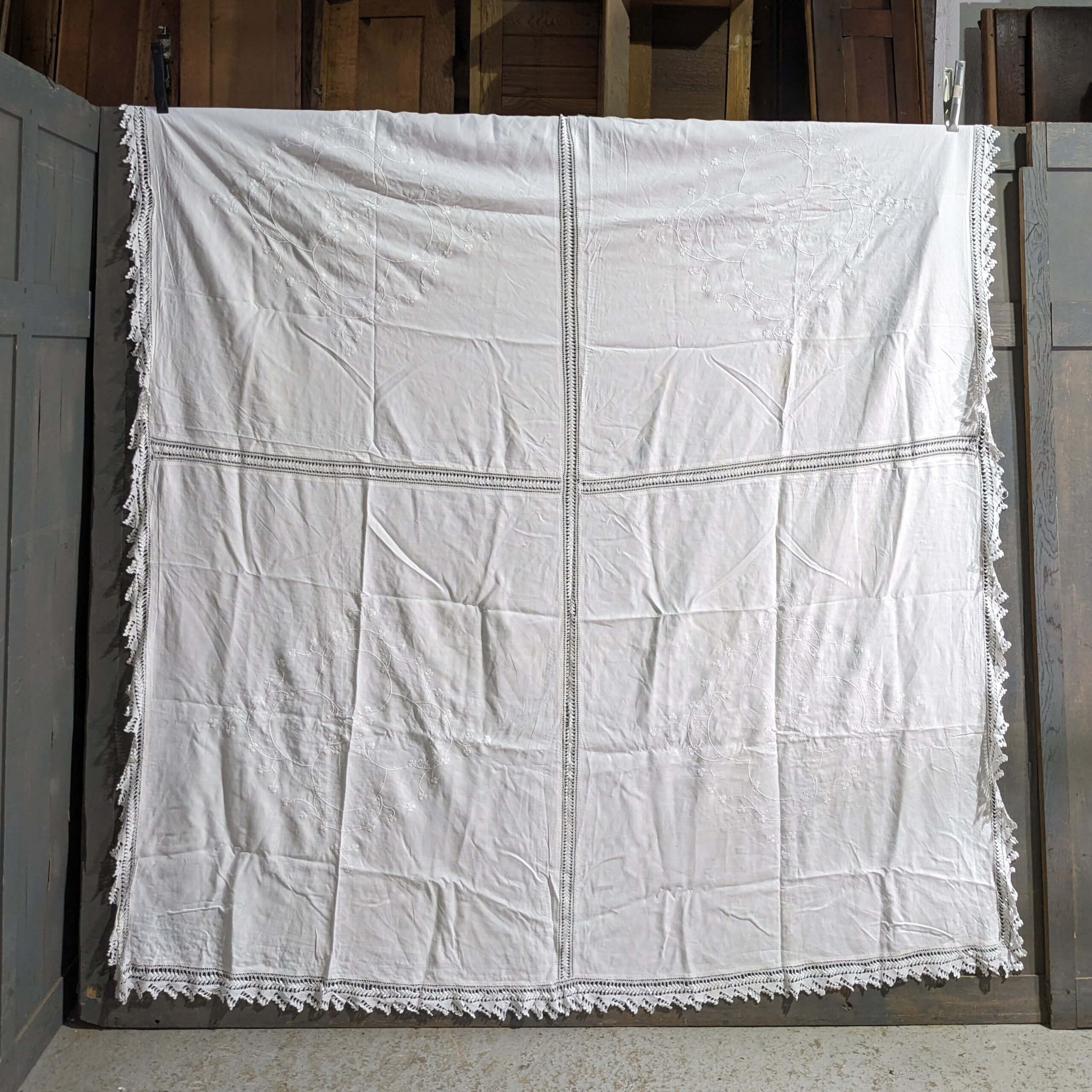 Beautiful Large Embroidered White Vintage Linen Altar Cloth with Fringe ...