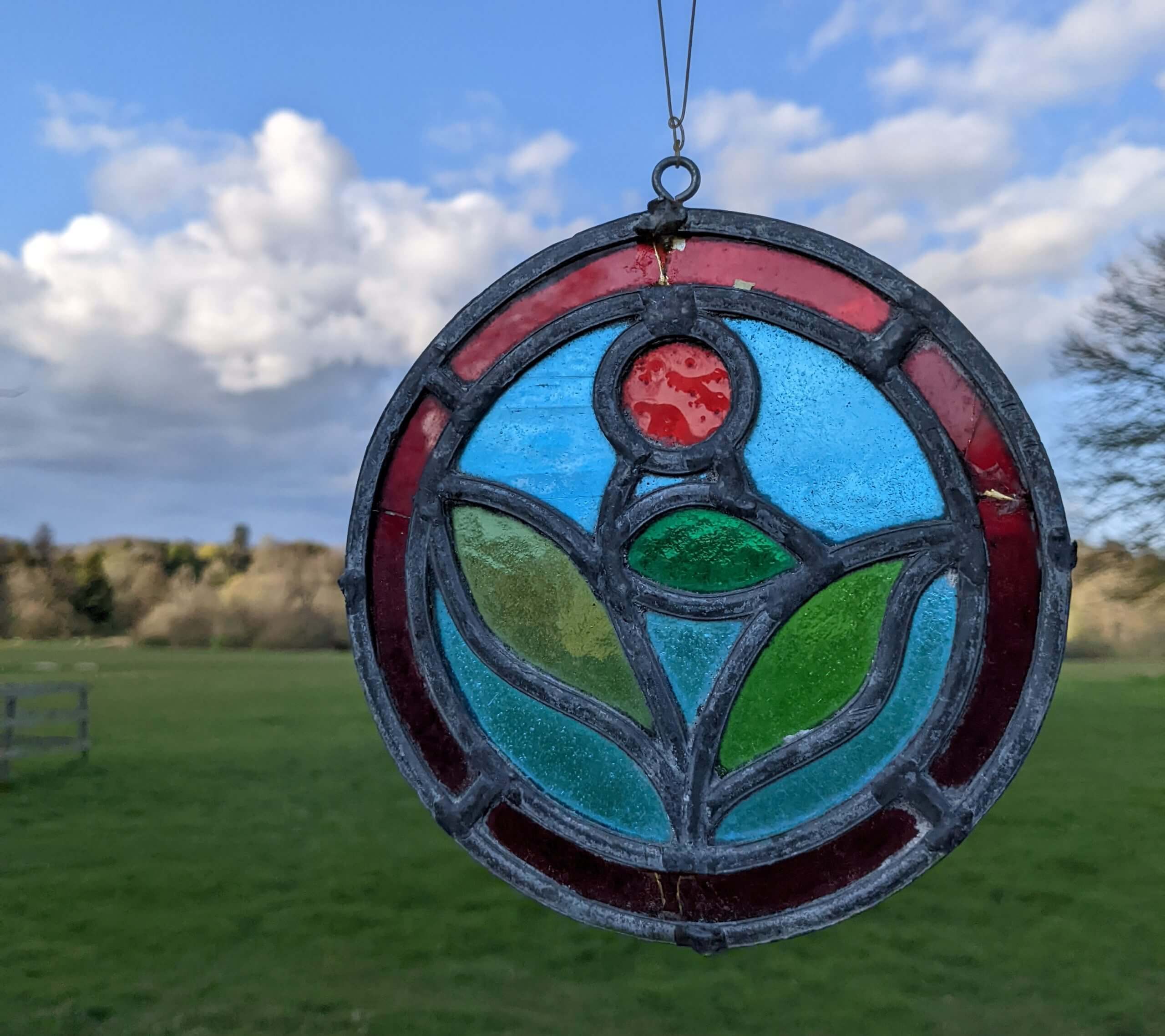 Beautiful Matching Set of 3 Red Rose Stained Glass Hanging Discs (SOLD ...