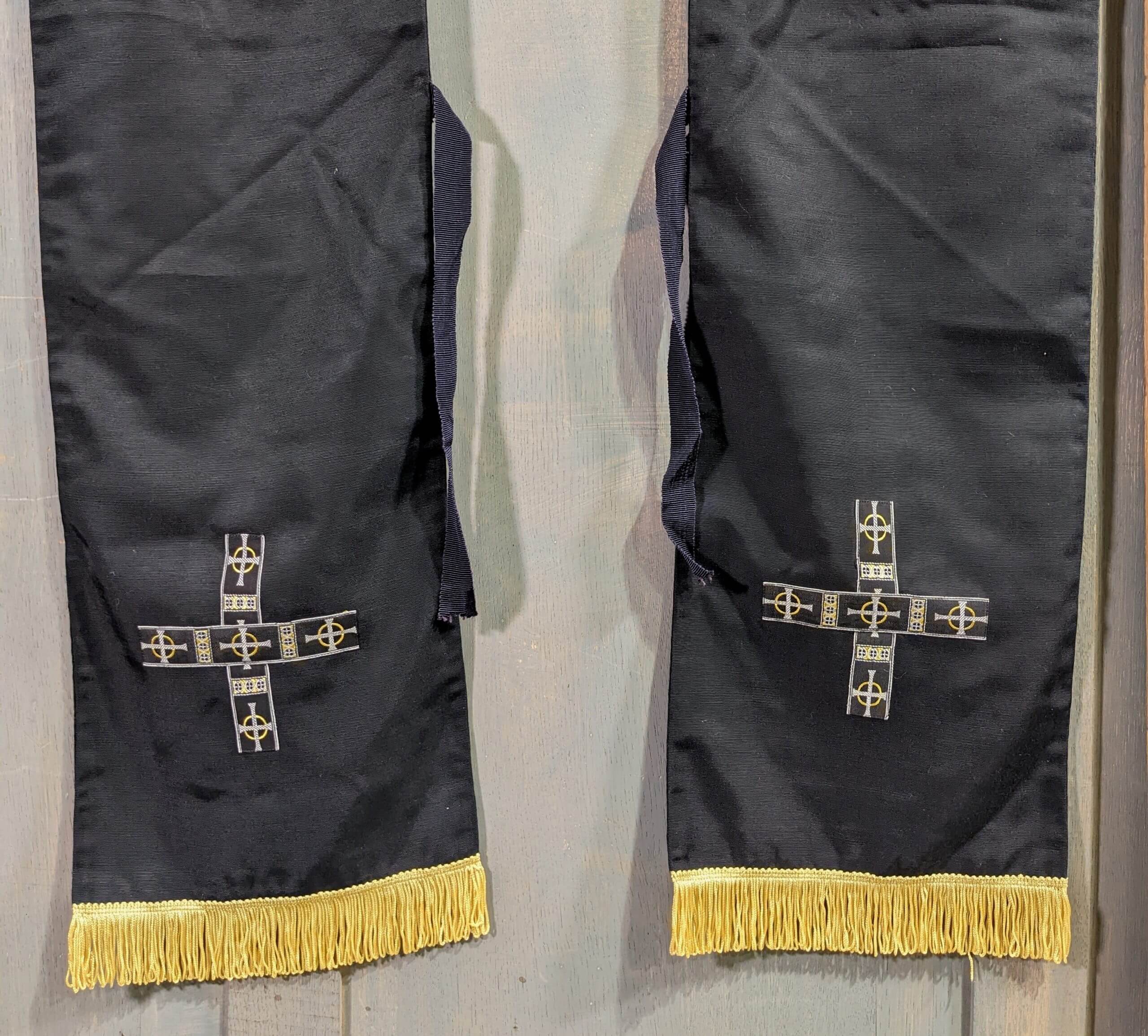 Black Funeral Preaching Stole with Crosses & Gold Fringe - Antique ...