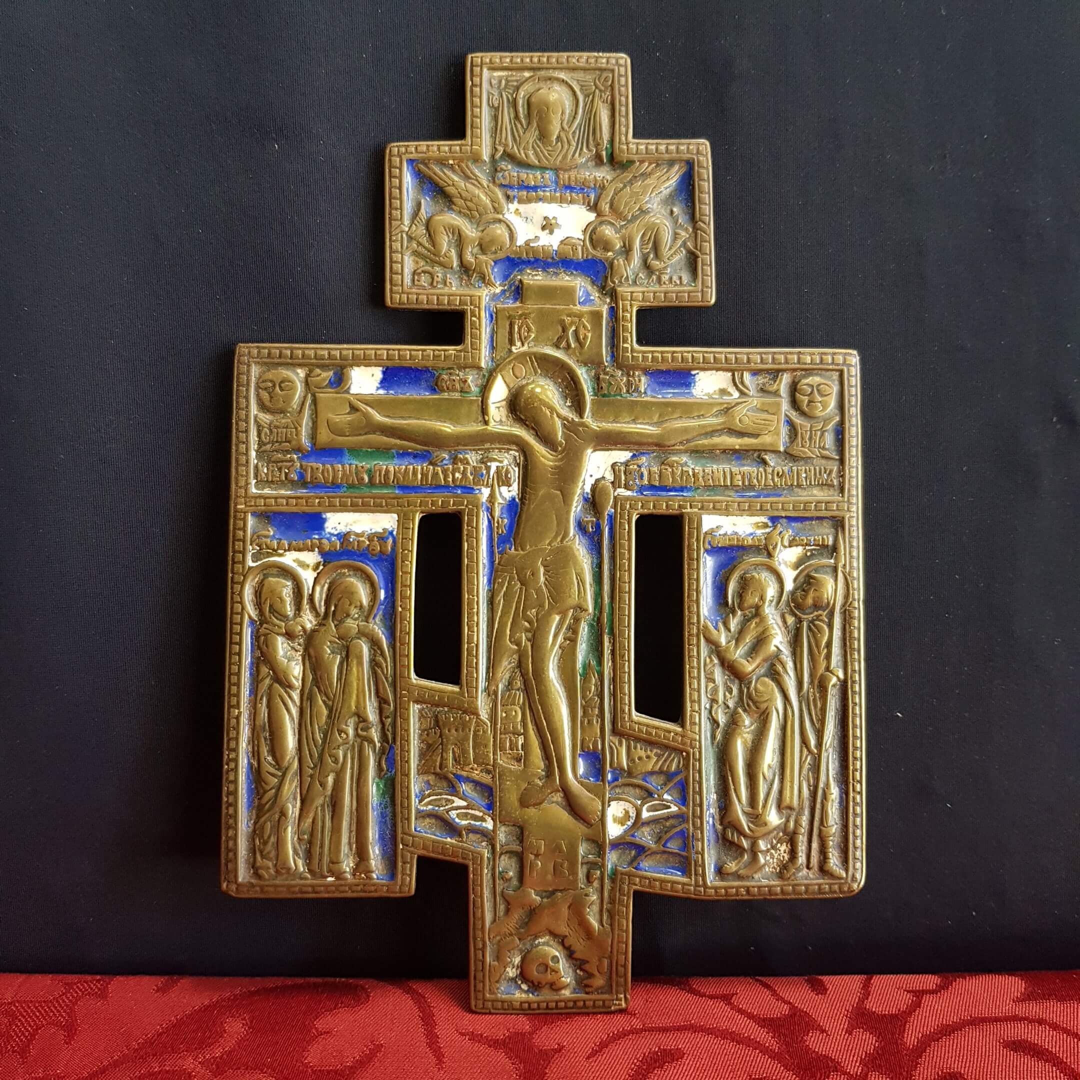 Bronze Russian Enamel Crucifix Icon with the Holy Face (SOLD) - Antique Church Furnishings