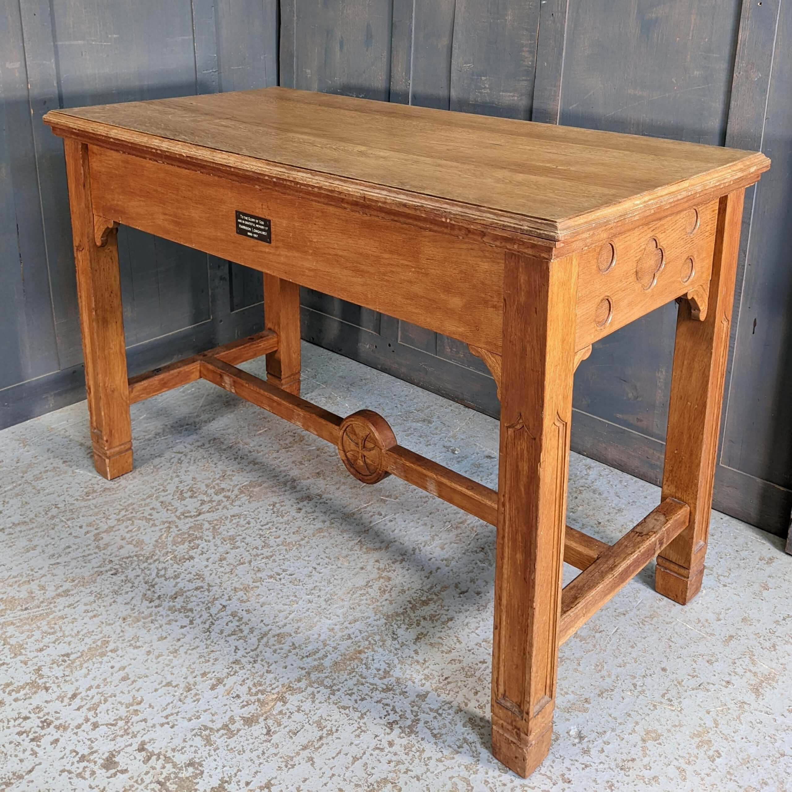 Classic Oak Communion Table with 'IHS' Stretcher from Epsom URC (SOLD ...