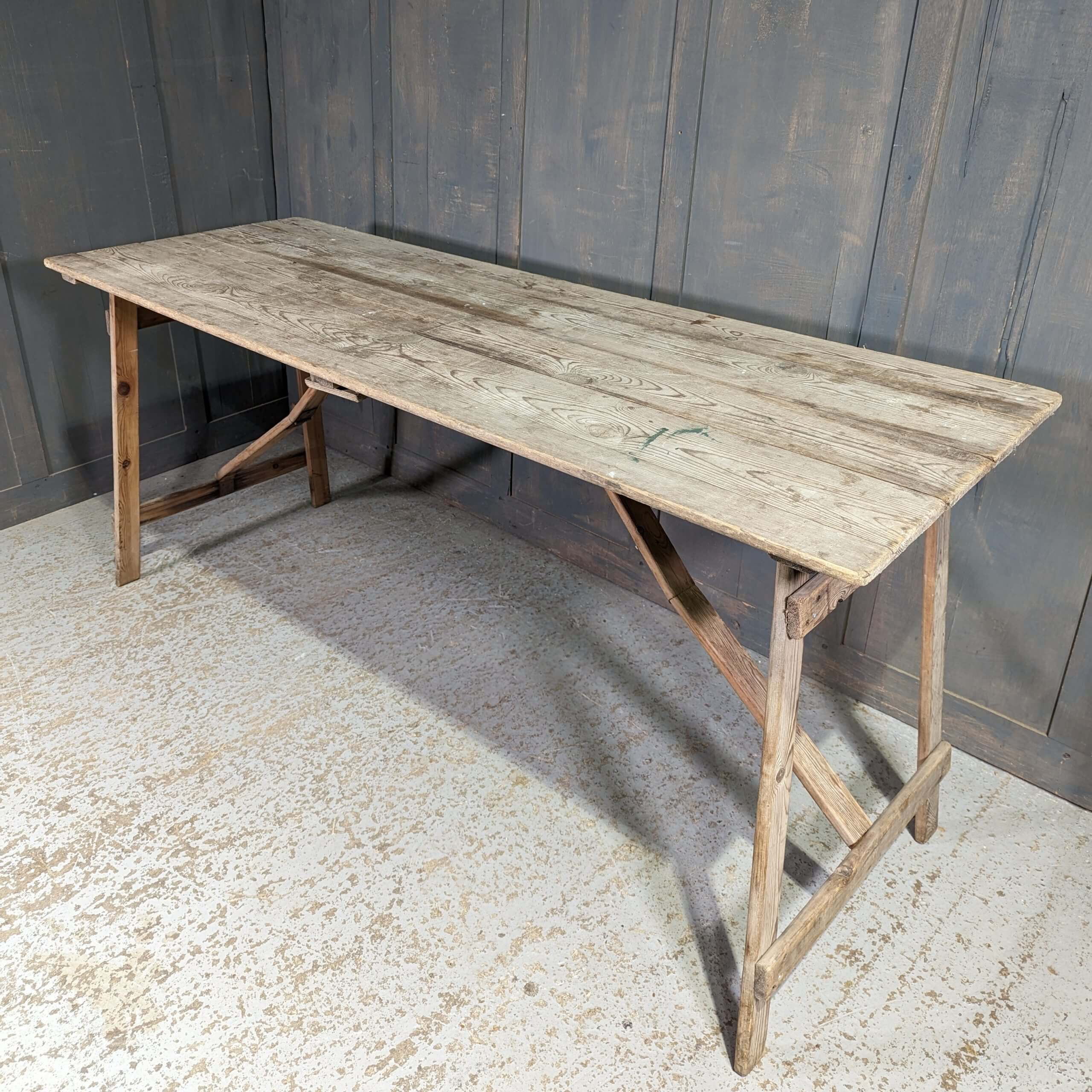 Classic Vintage Pine Plank Church Trestle Table with Fold Up Legs (SOLD ...