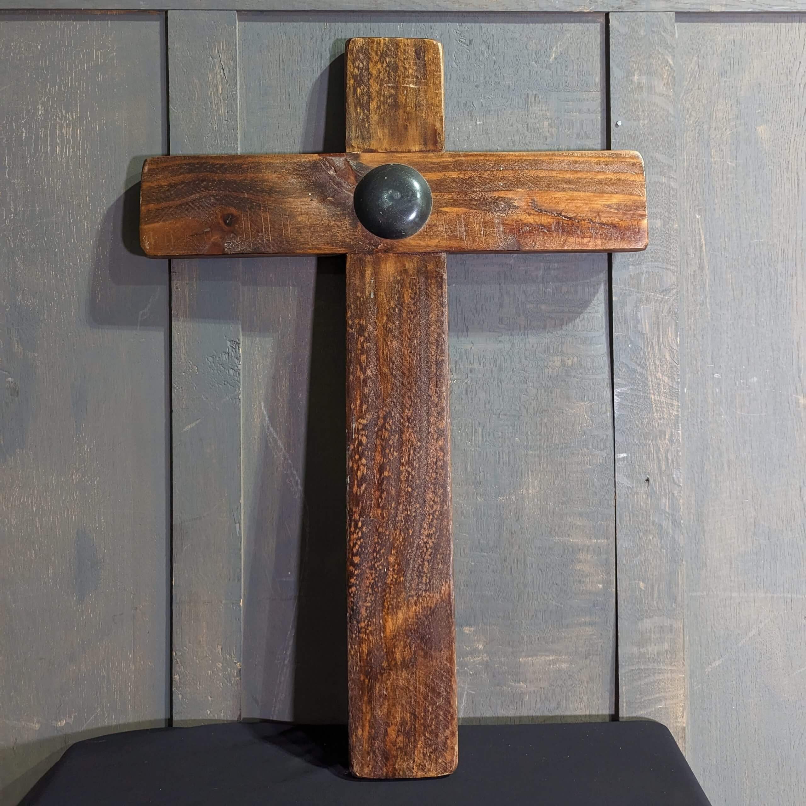 Contemporary French Dark Pine & Steel Decorative Church Cross (SOLD ...