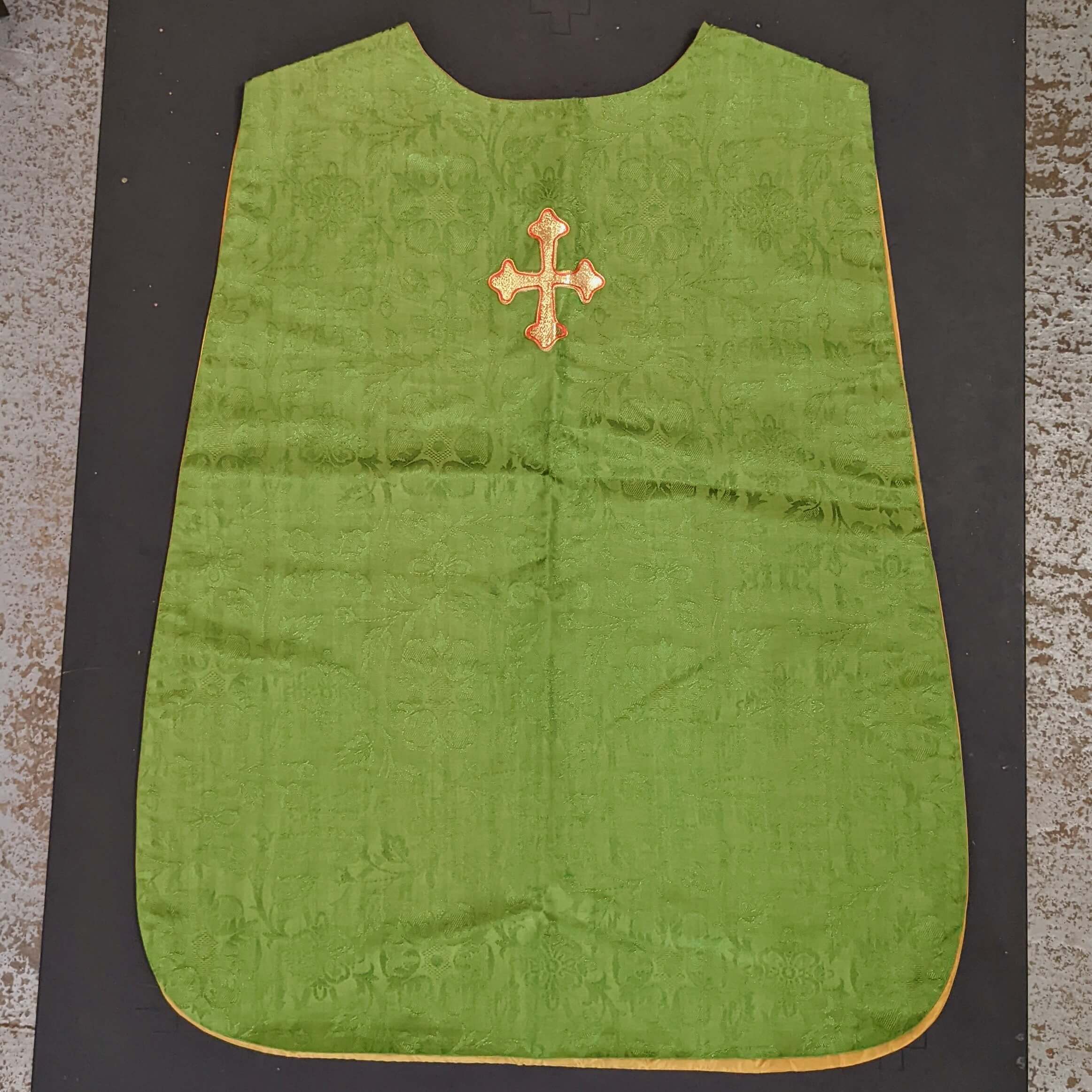 Contemporary Green Servers Damask Tunic with Golden Cross on Chest ...