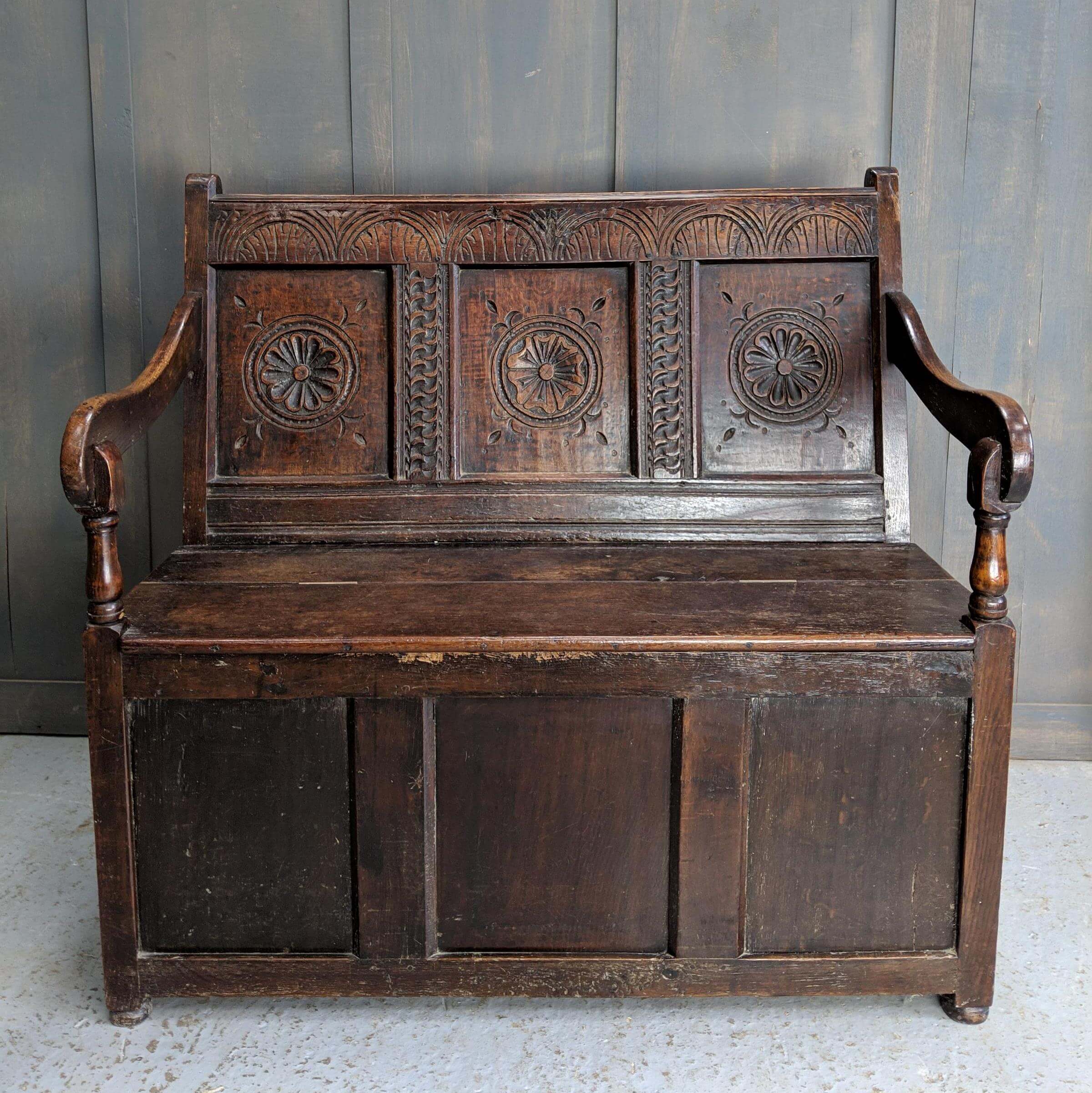 Early 1800's Antique Oak Settle Bench with Storage (SOLD) - Antique ...