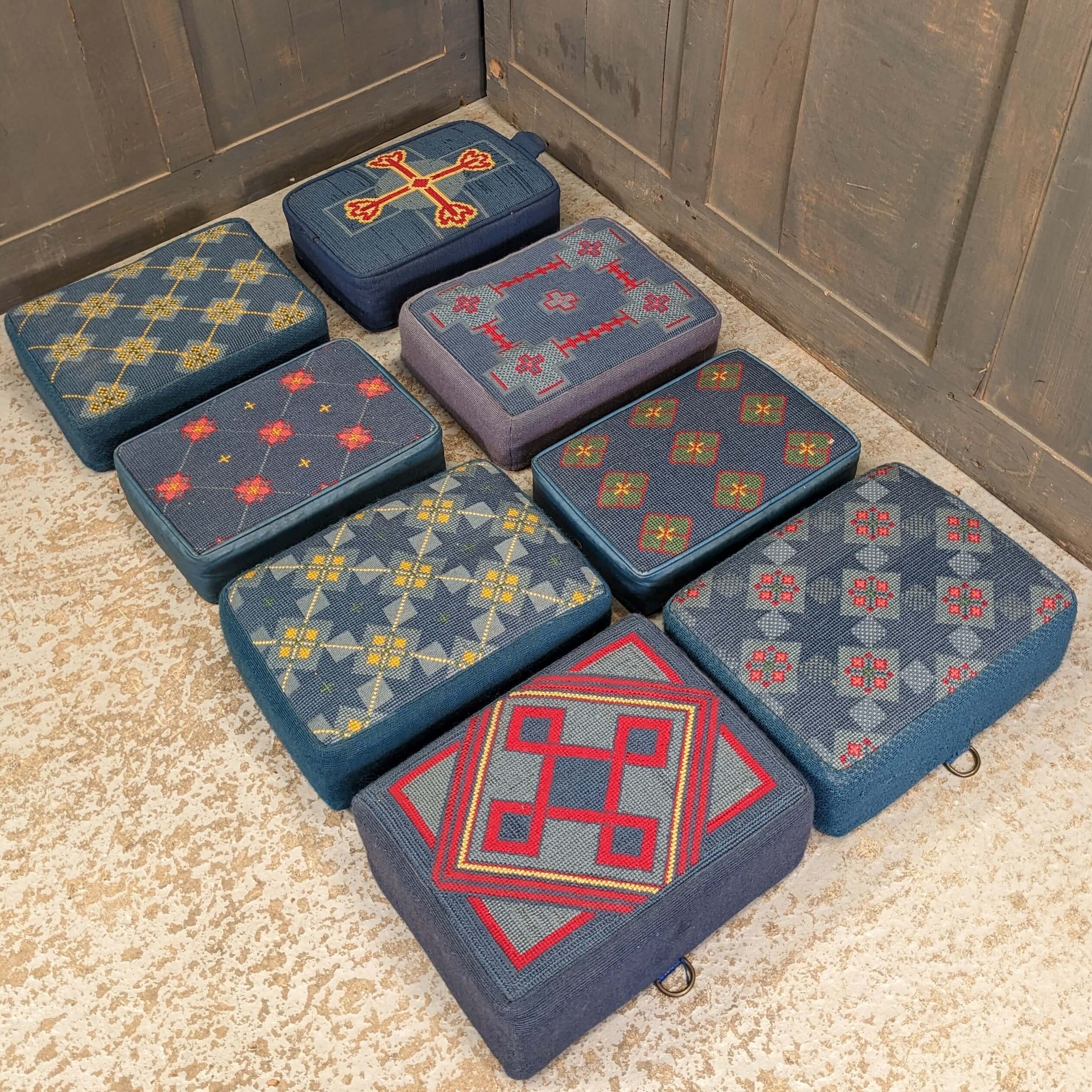 Eight Embroidered Vintage Blue Church Hassocks Kneelers Cushions (SOLD ...