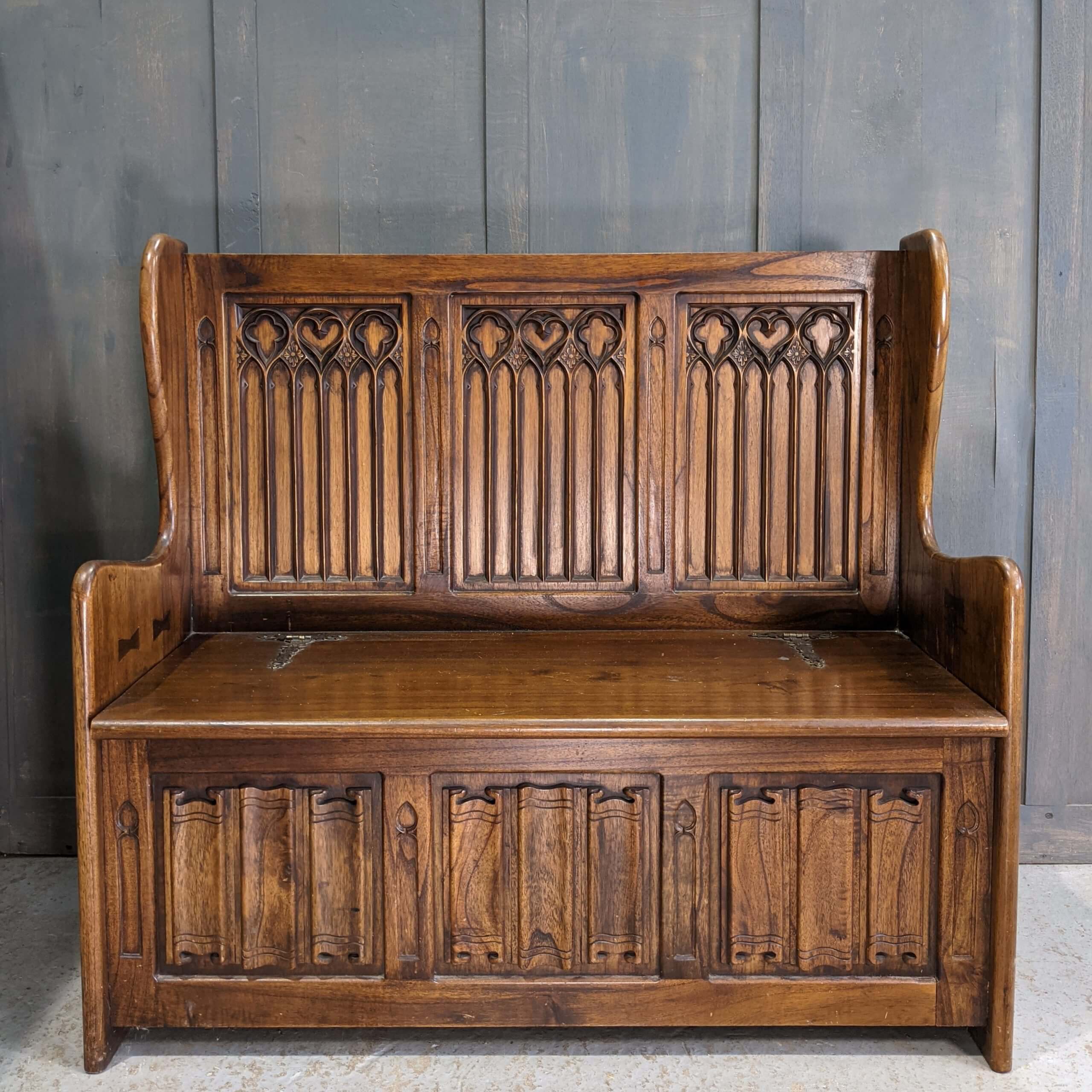 Elaborate Vintage Gothic Hardwood Monks Bench (SOLD) - Antique Church ...