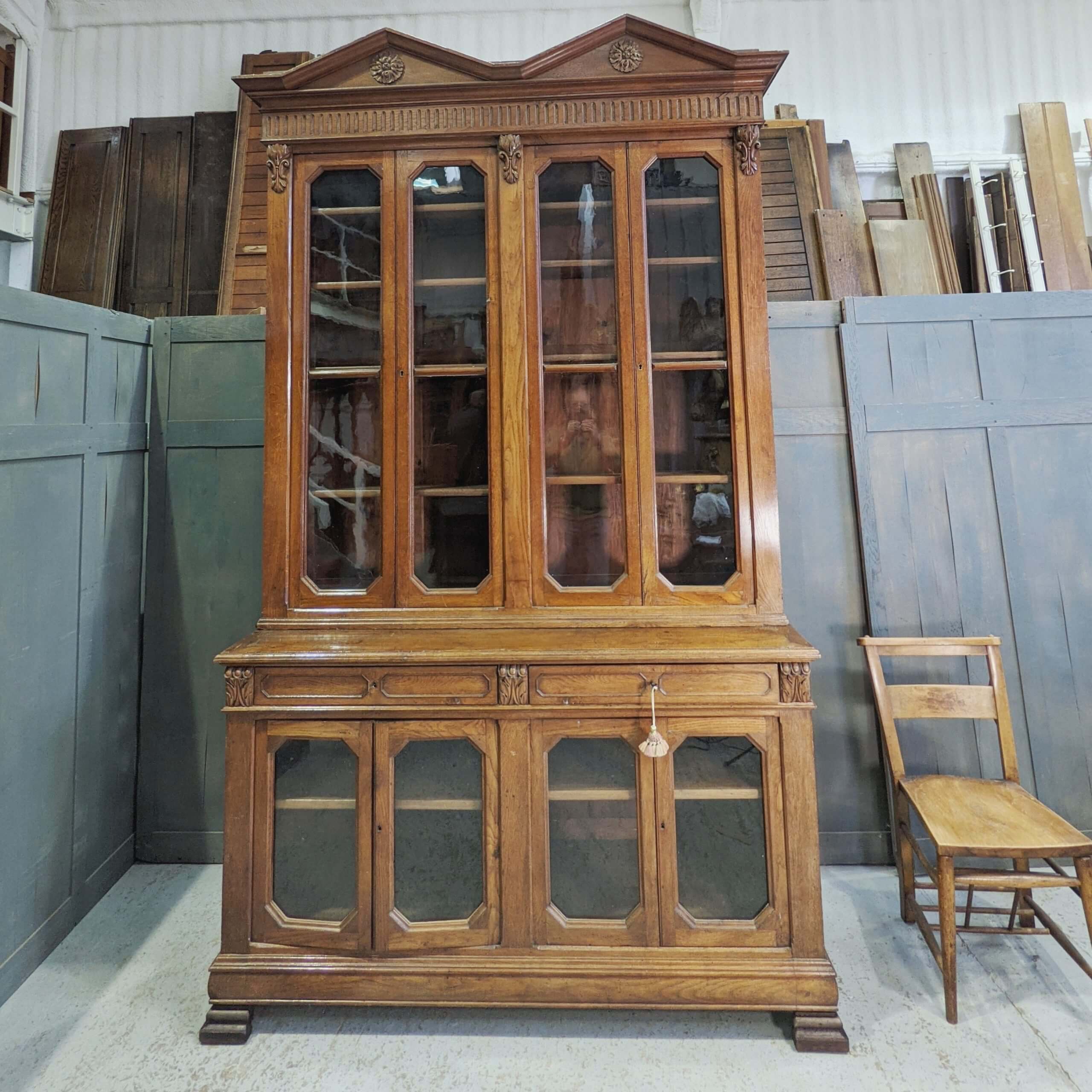 Extremely Large Oak Victorian Glazed Library Bookcase -SOLD- Antique ...