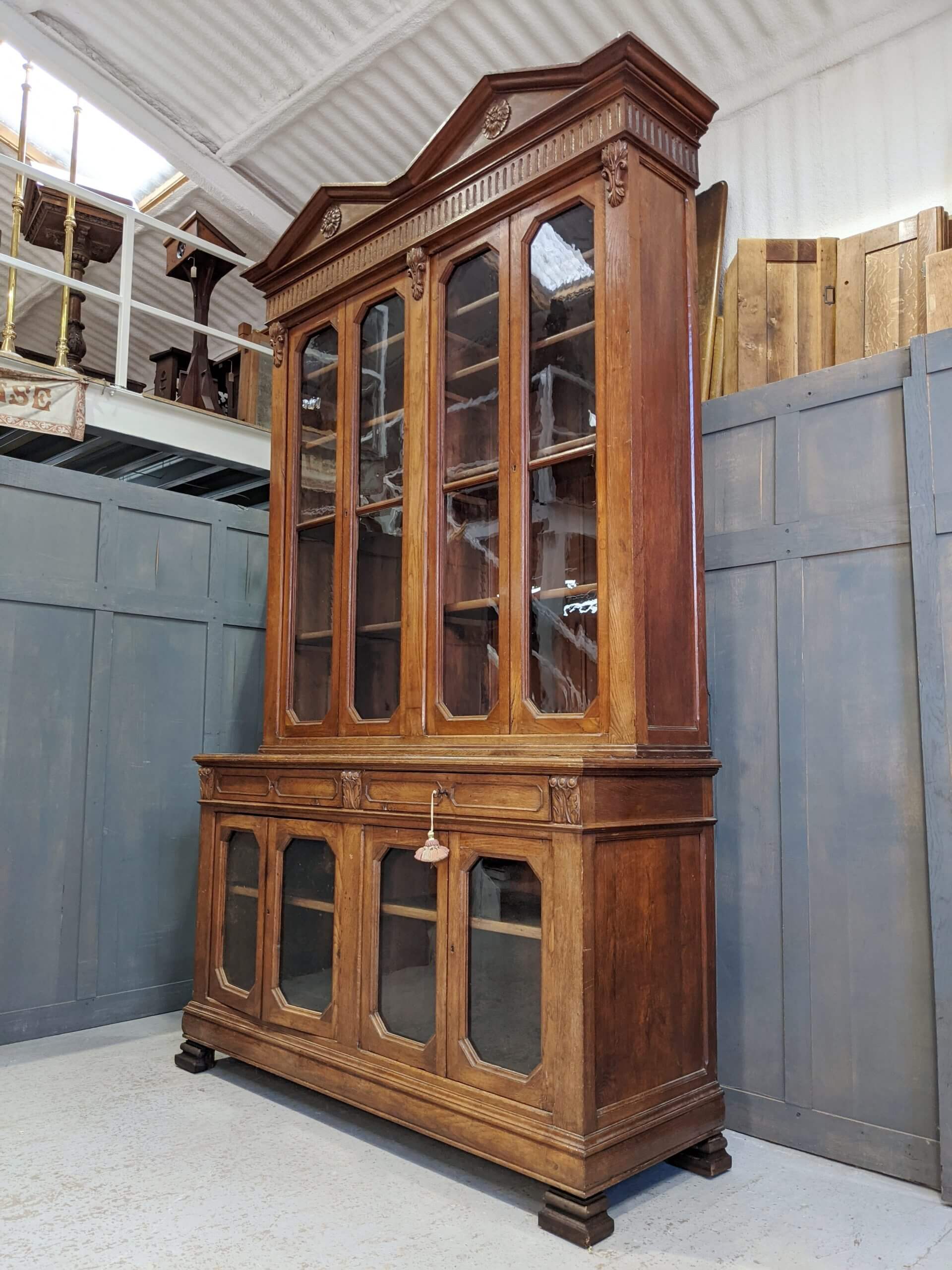 Extremely Large Oak Victorian Glazed Library Bookcase -SOLD- Antique ...