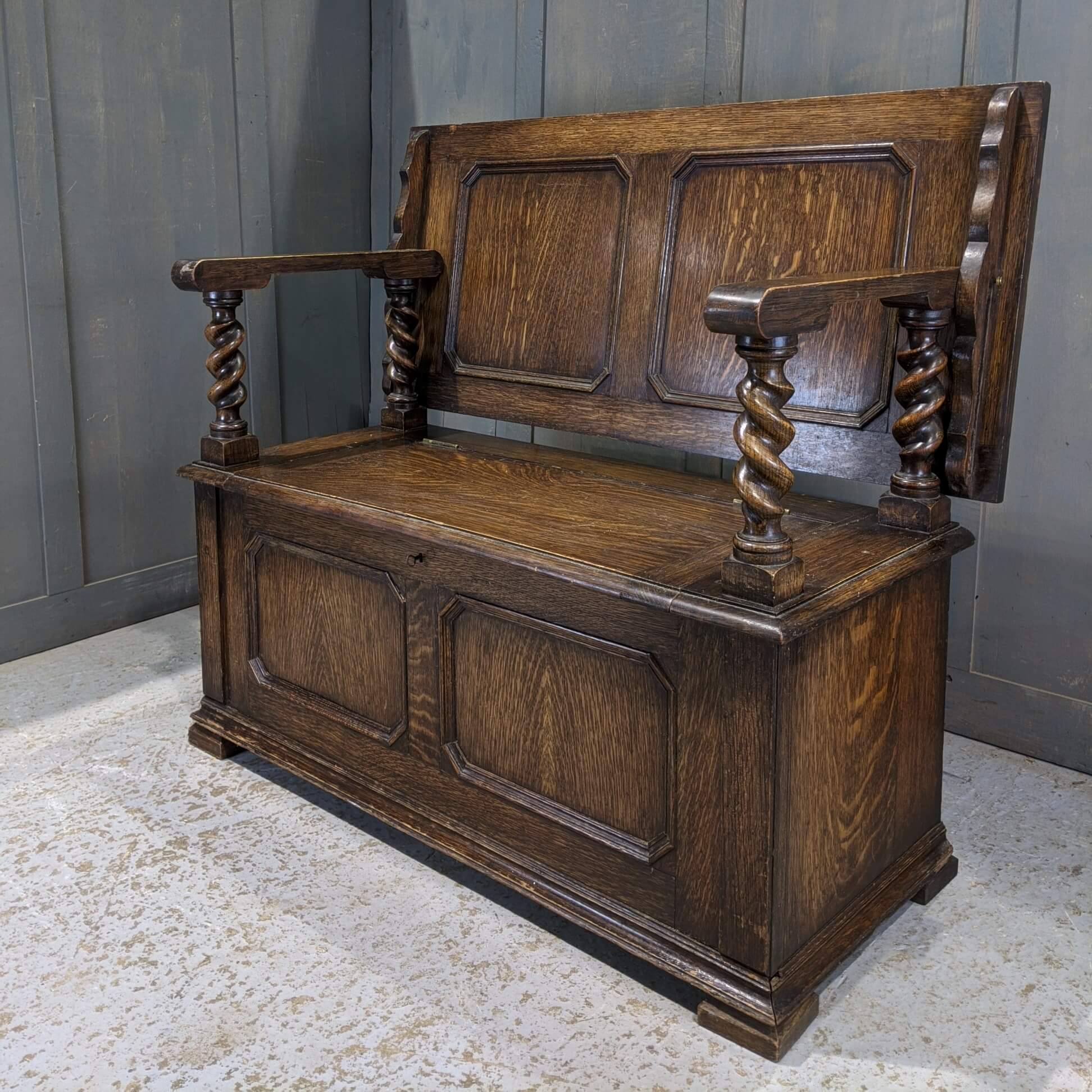 Heavy Oak Carolean Styled Vintage Monks Bench with Key (SOLD) - Antique ...