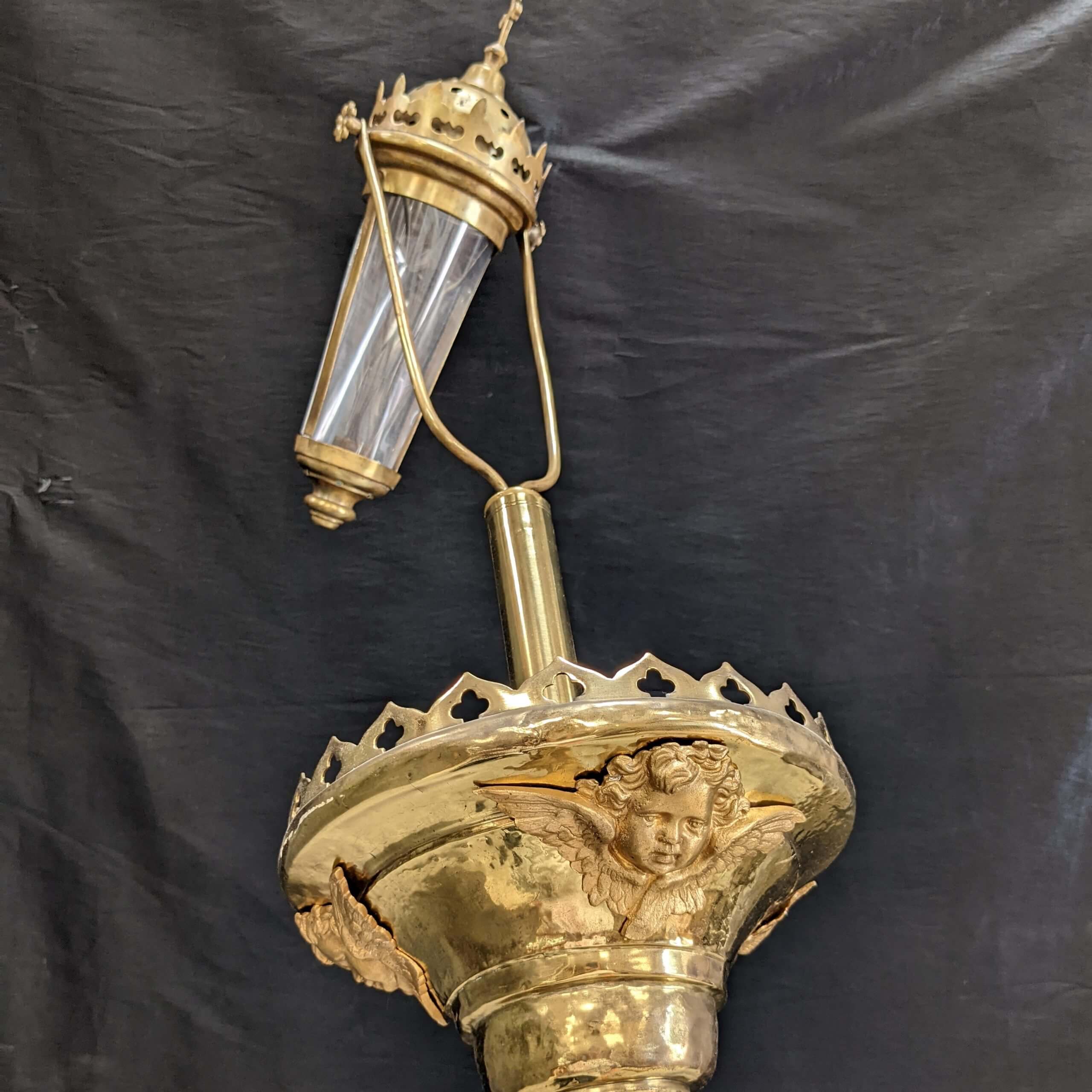 Highly Ornate Antique Brass Processional Catholic Acolyte Candlestand with Putti SALE - Antique ...