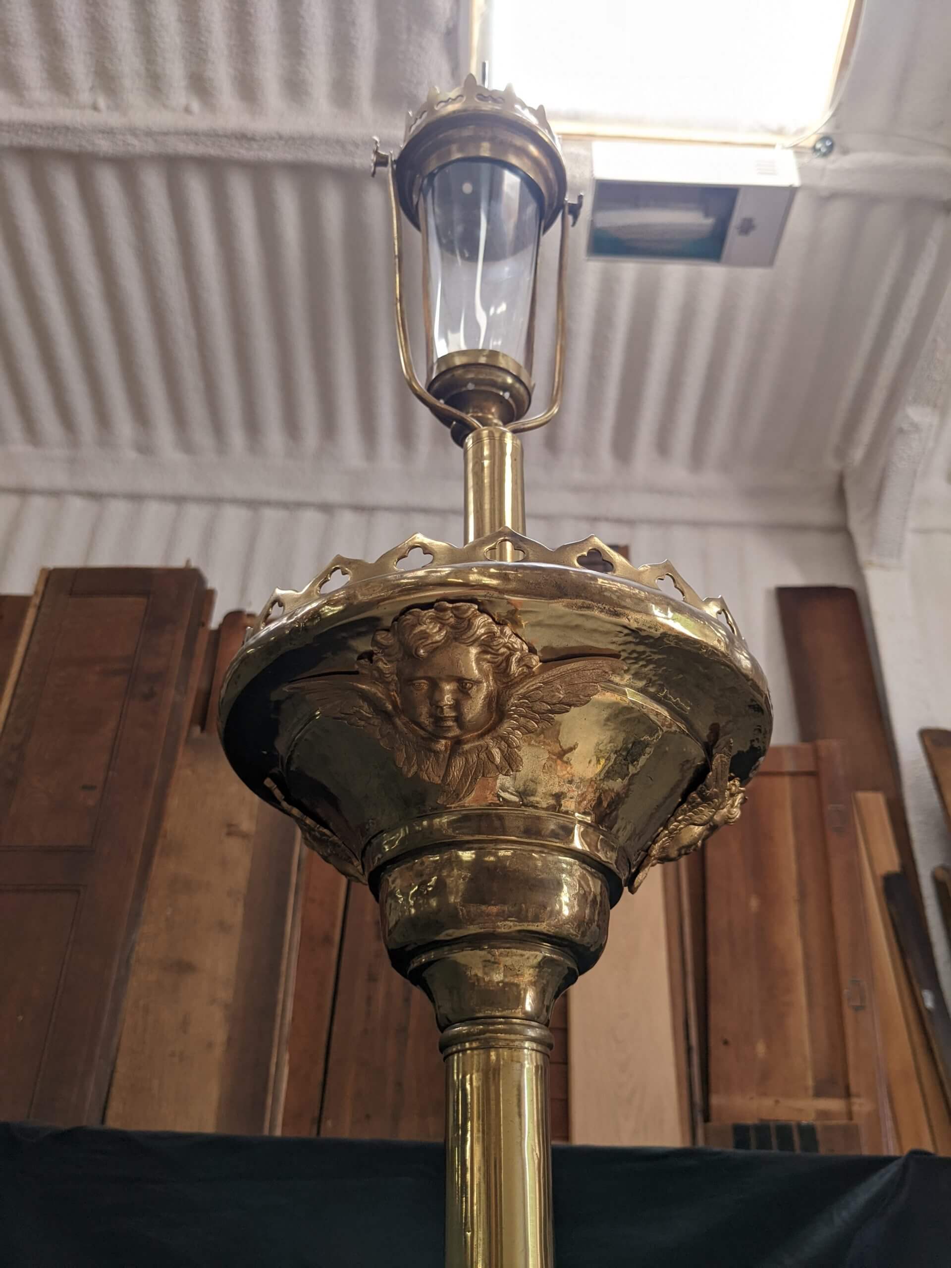 Highly Ornate Antique Brass Processional Catholic Acolyte Candlestand with Putti SALE - Antique ...