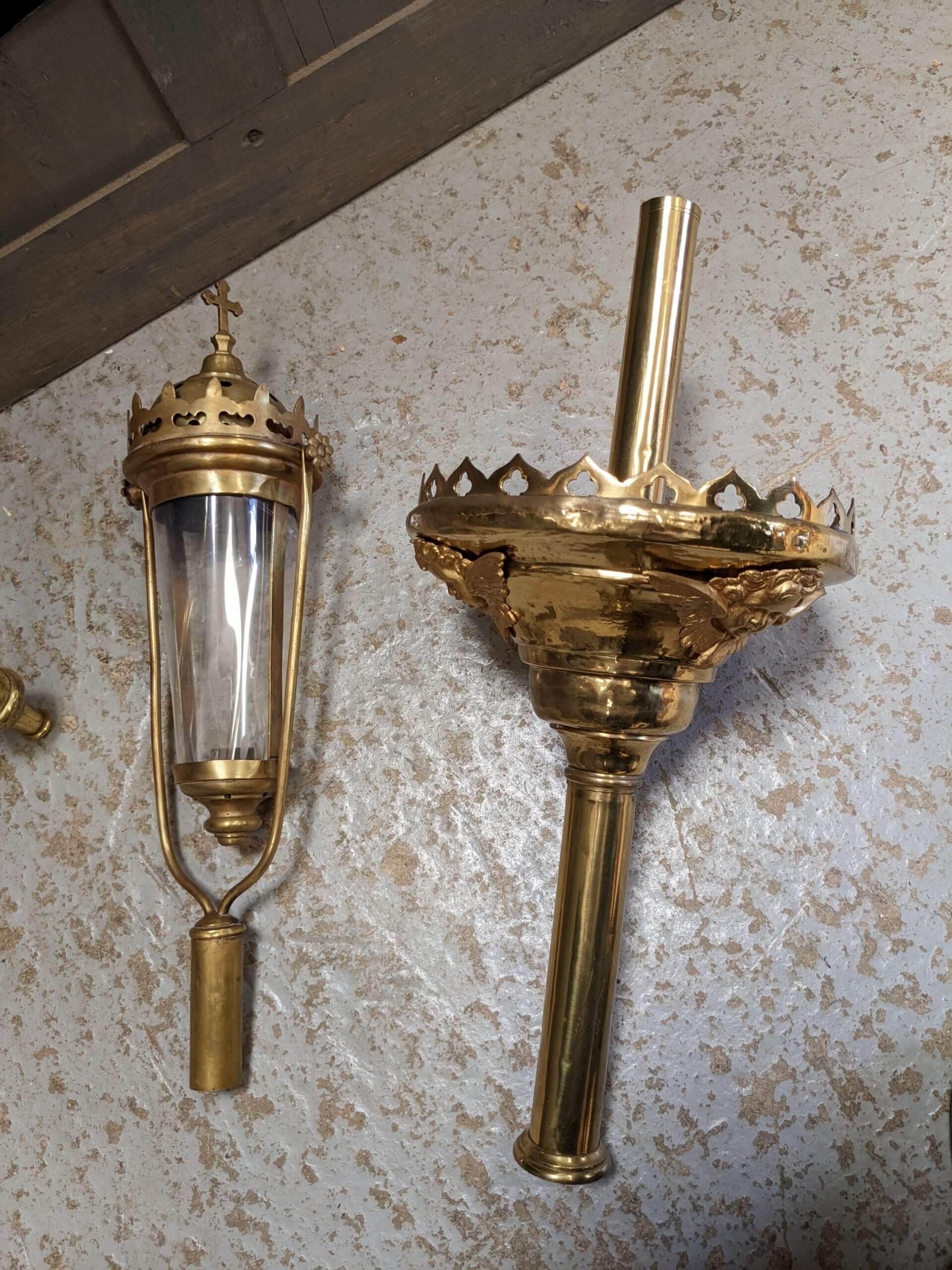 Highly Ornate Antique Brass Processional Catholic Acolyte Candlestand with Putti SALE - Antique ...