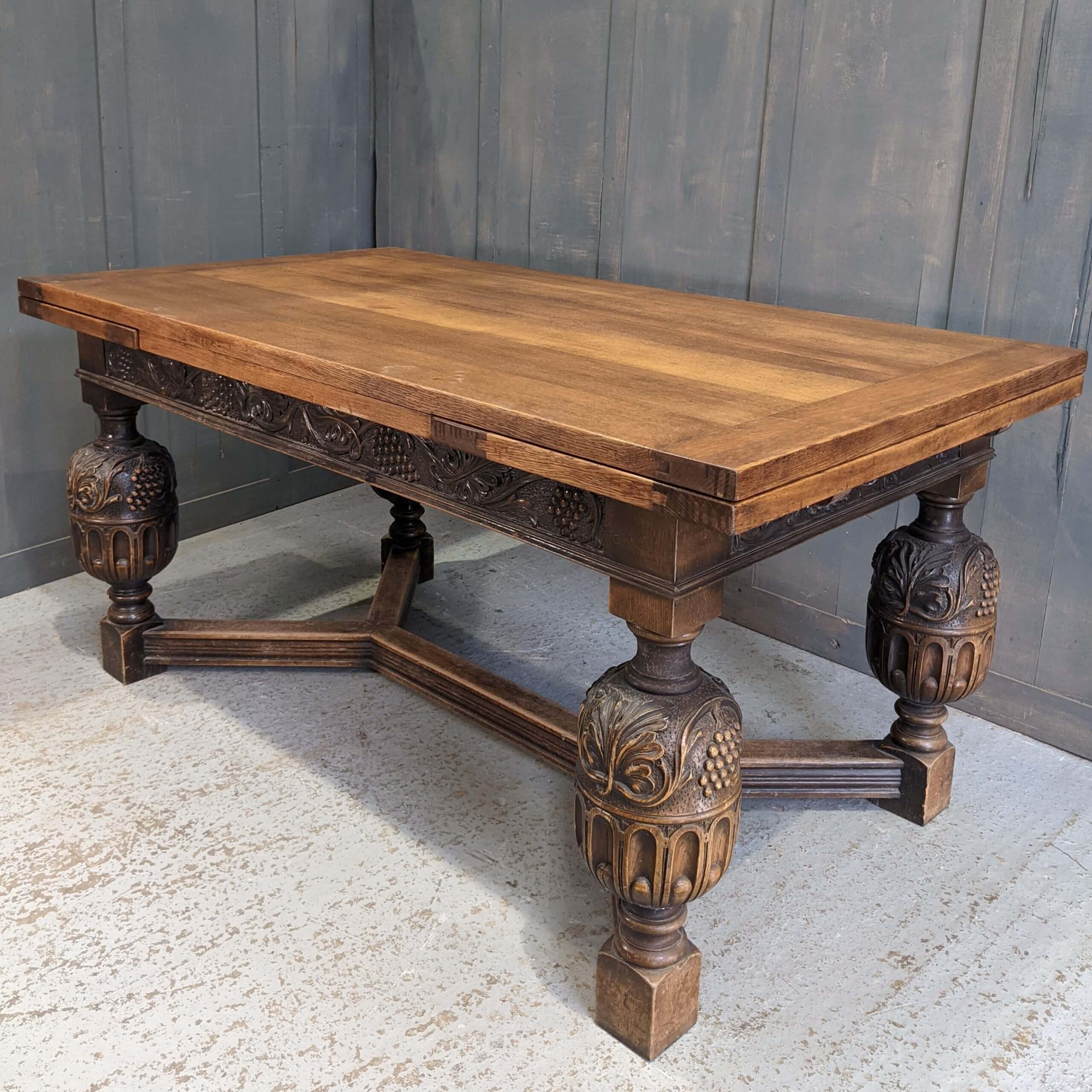 Impressive Extremely Large Vintage Oak Draw Leaf Extending Carved ... Impressive Extremely Large Vintage Oak Draw Leaf Extending Carved ...