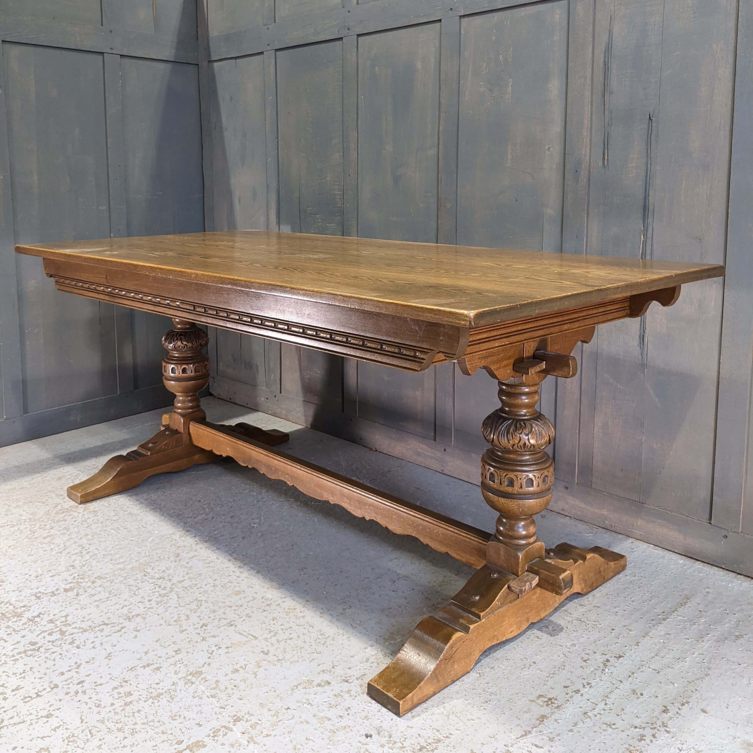 Large Carved Baluster Leg Oak Refectory Table with Pegged Stretchers ...