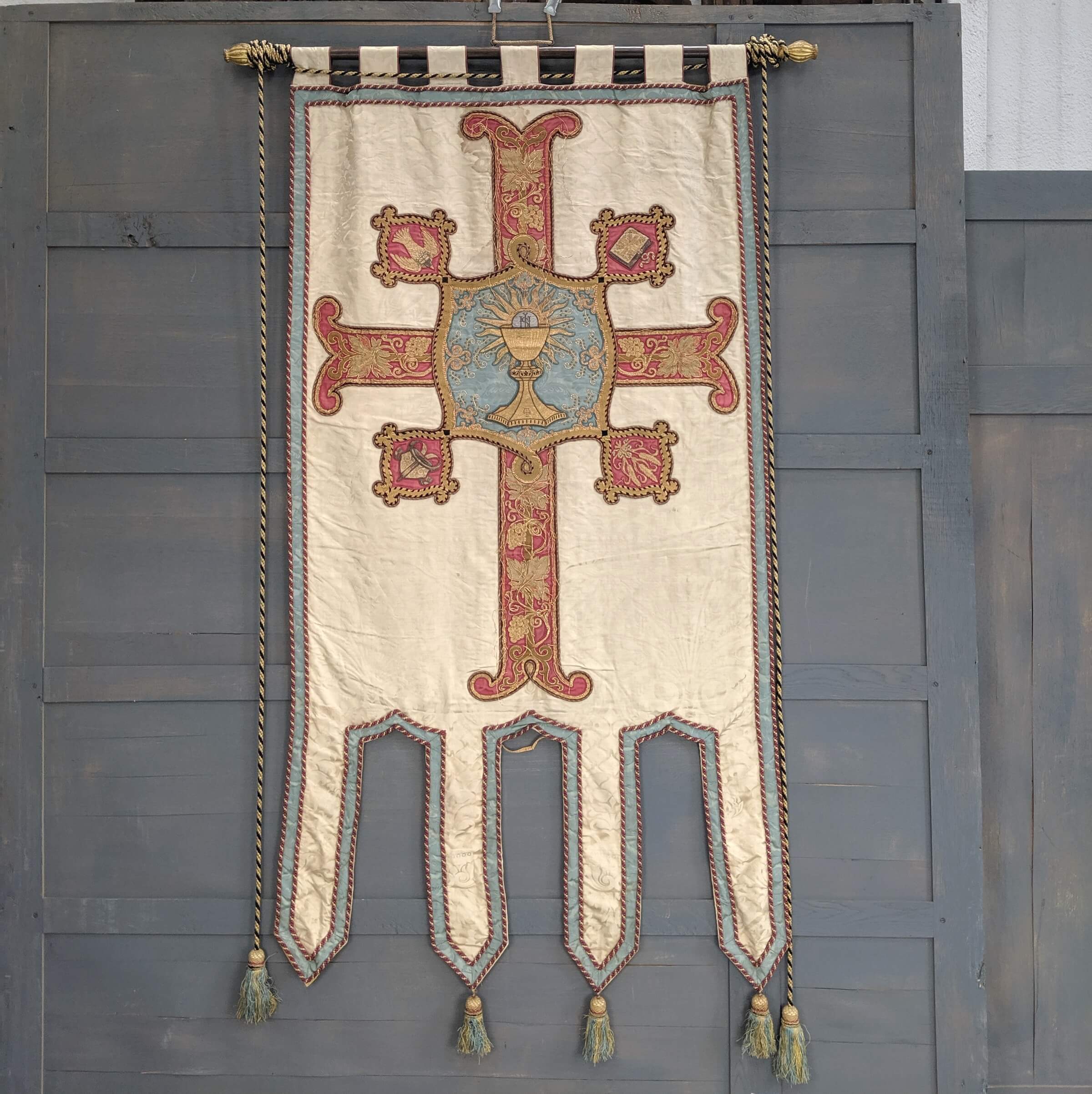 Large Ceremonial Antique Silk Display Banner Showing Sacred Chalice ...