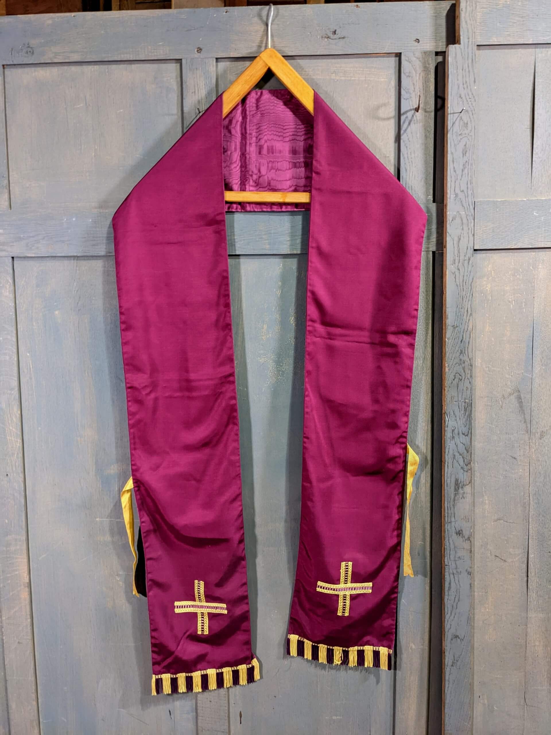 Large Lenten Preaching Stole in Purple with Crosses & Fringe - Antique ...
