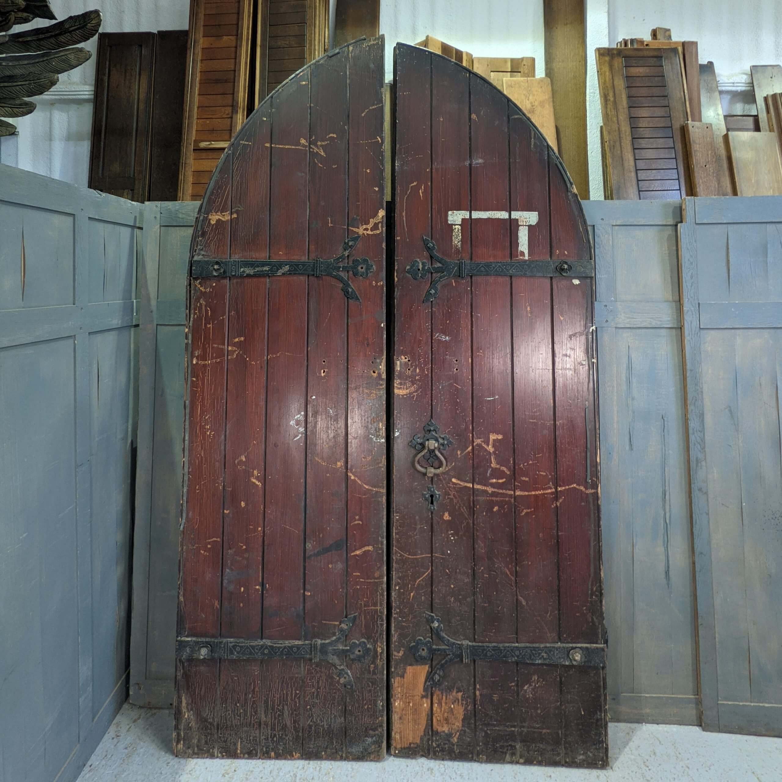 Large Original Arched Pair of Antique Main Church Doors with Ironwork ...