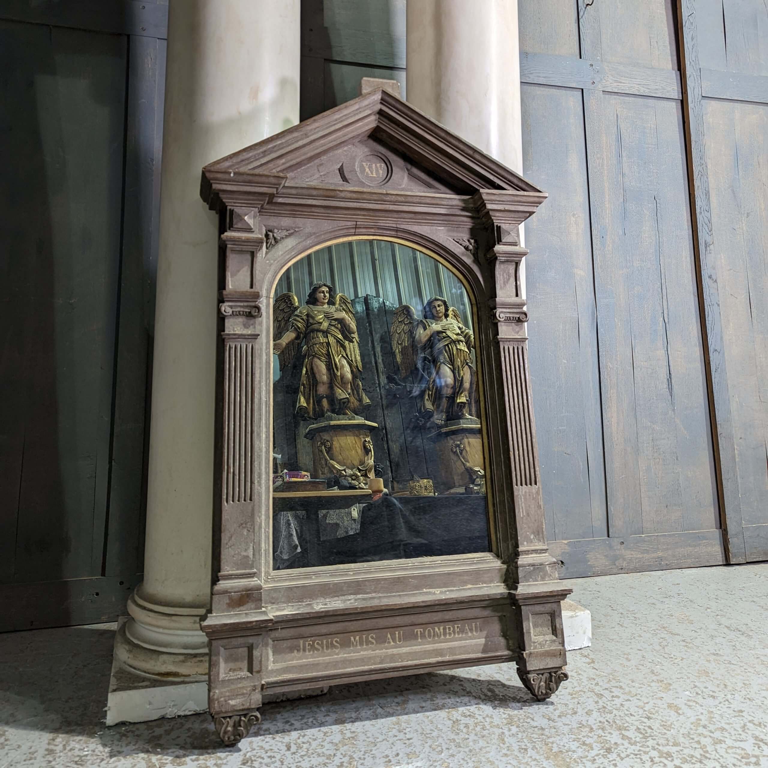 Large Ornate Antique French Oak Station of the Cross Mirror Conversion ...