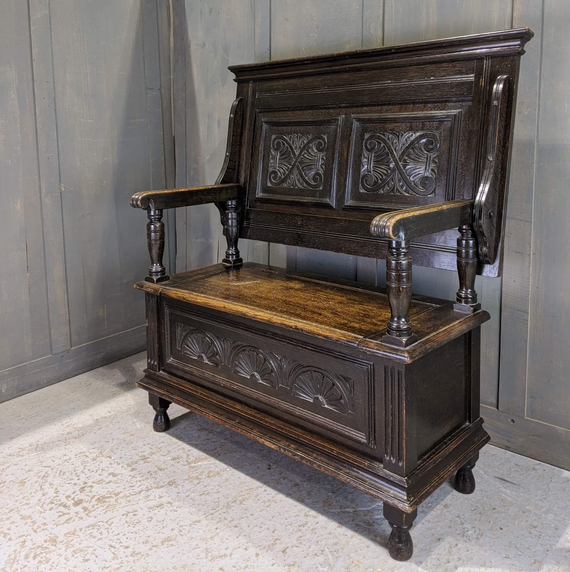 Late 17th Century Style Dark Oak Monks Bench (SOLD) - Antique Church ...
