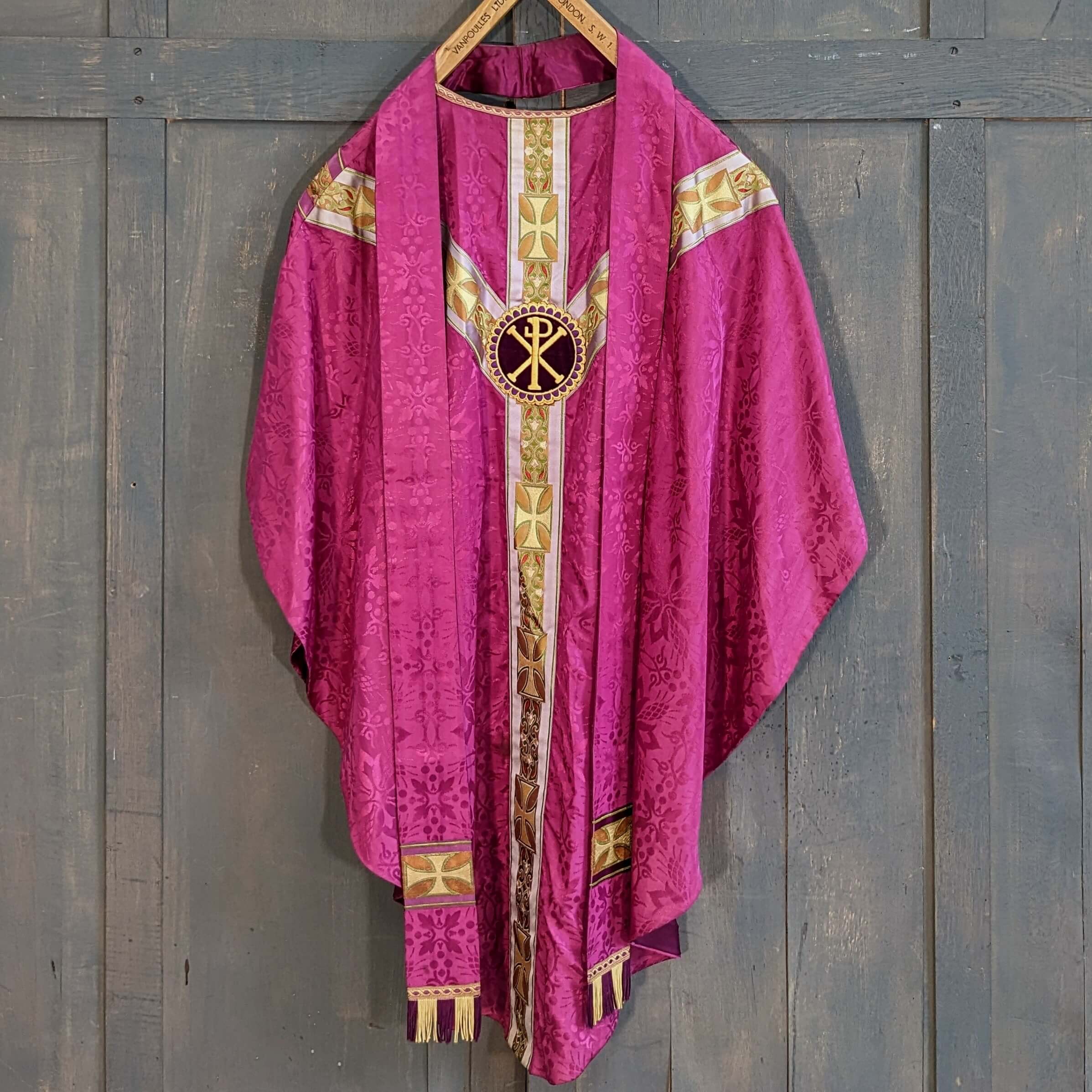 Lovely Purple Silk Damask Chasuble with Green & Grey Y Orphrey Heavy ...