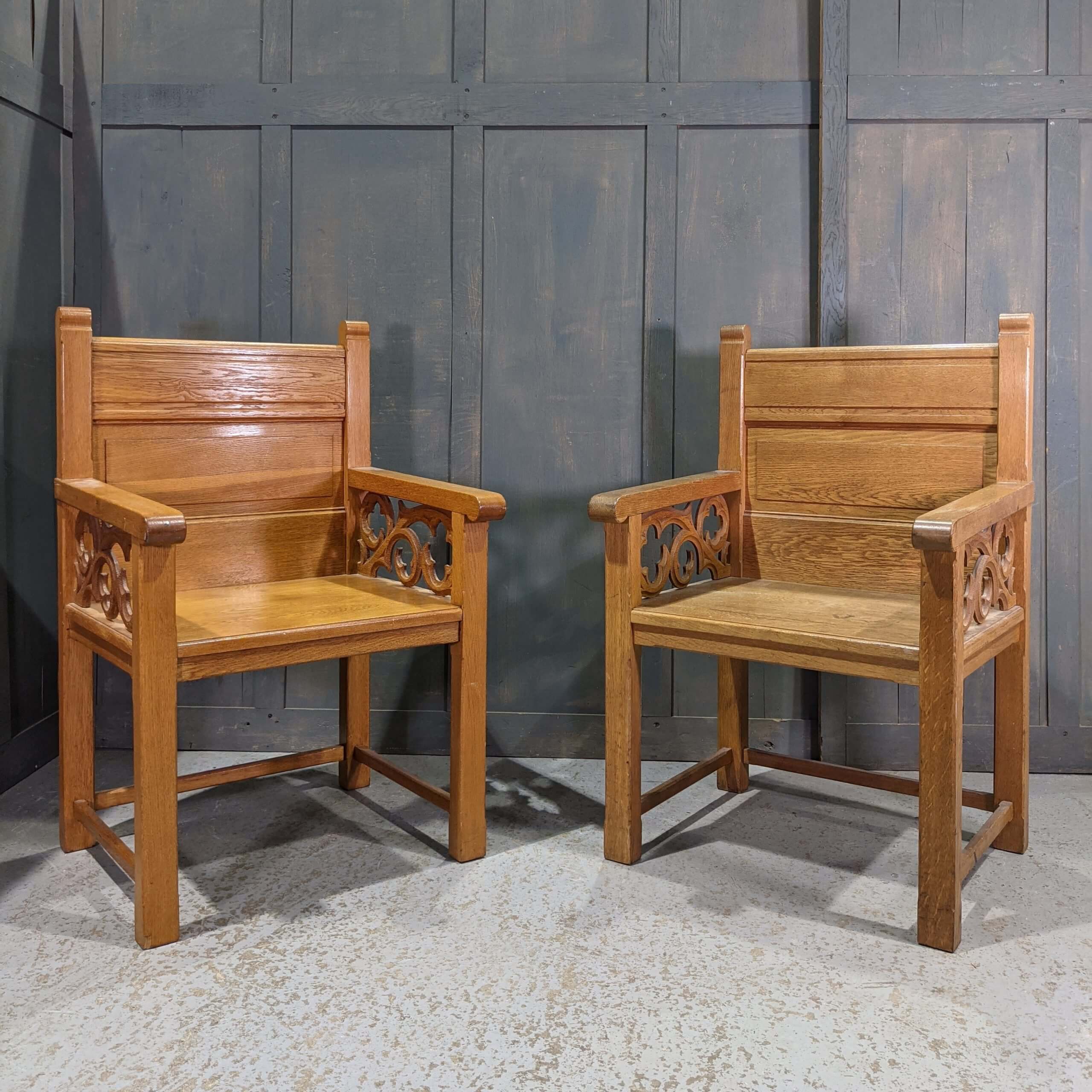 Mid Century Vintage Oak Ministers Clergy Chairs with Carved Details ...