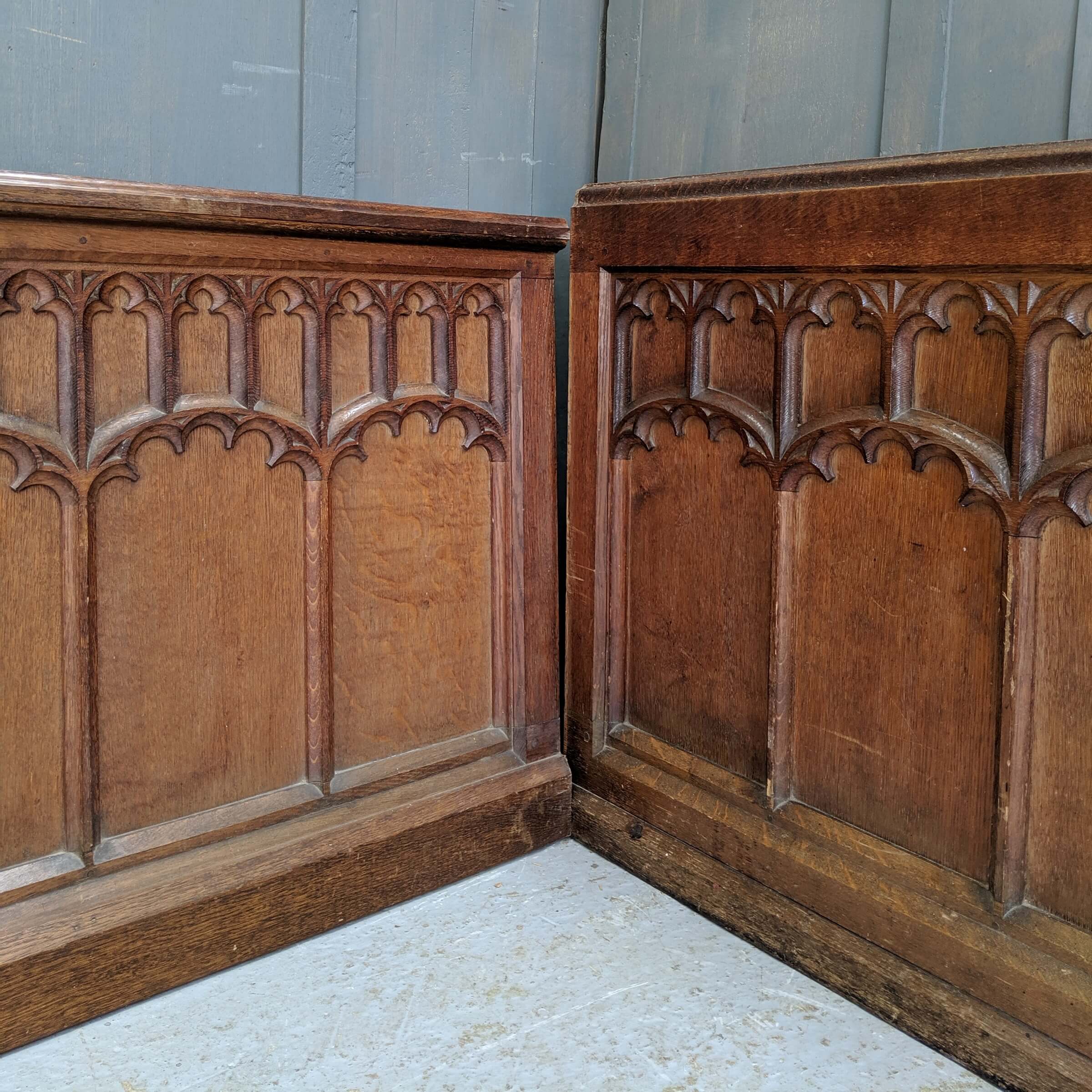 Nearly-the-Same Pair of Long Victorian Gothic Oak Arcaded Panels ...