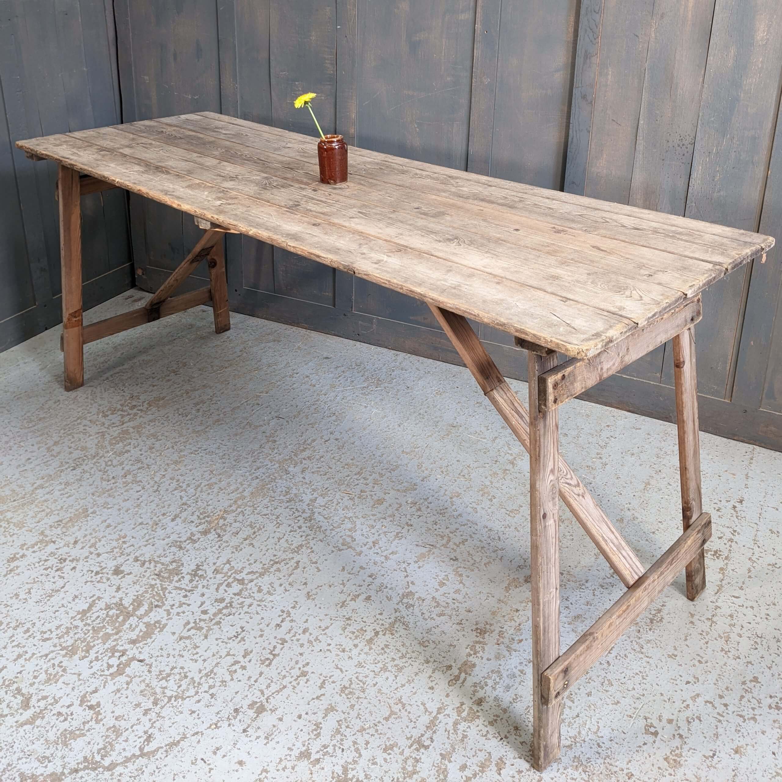 Rustic Antique Lightweight Pine Plank Trestle Tables (SOLD) - Antique ...