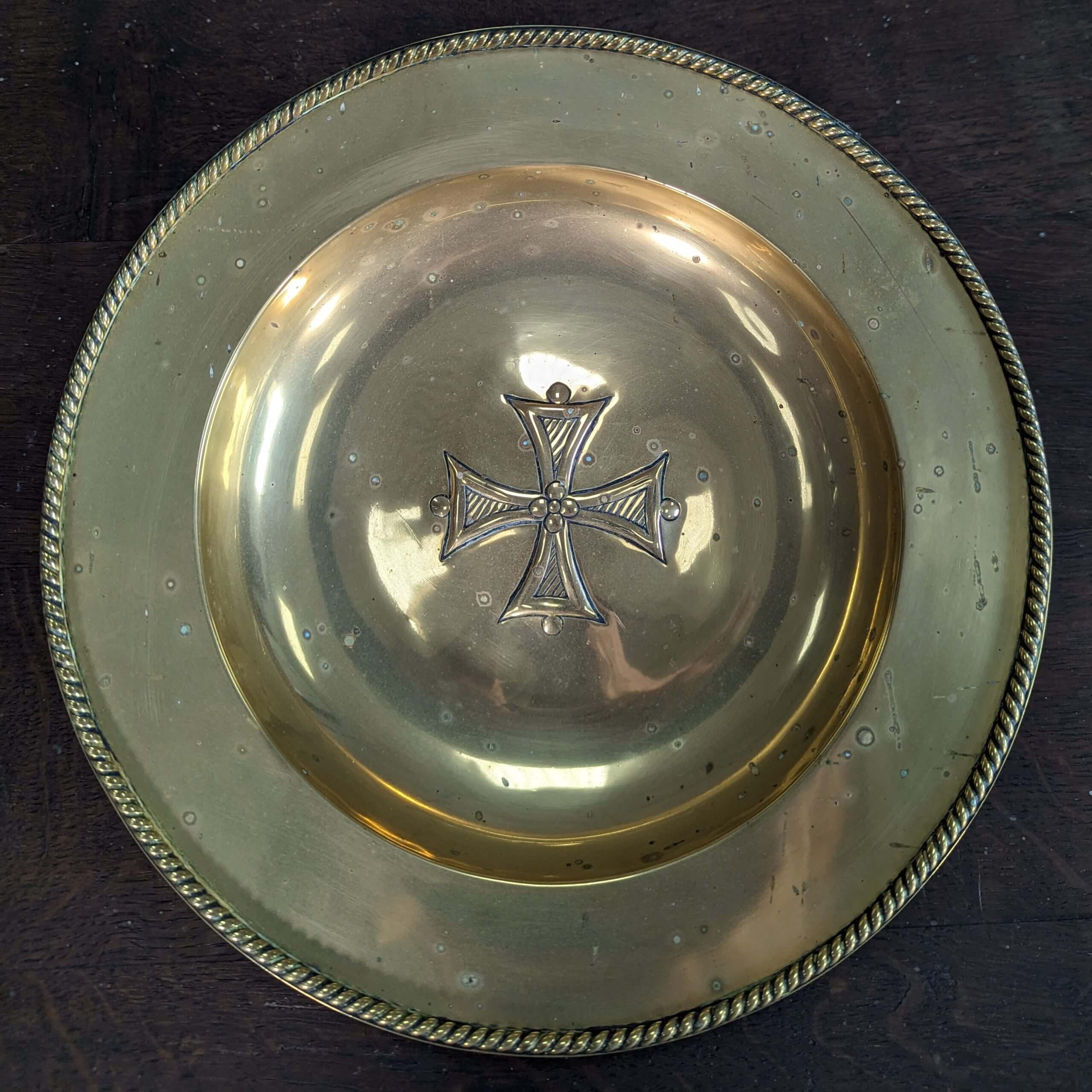 Simple Antique Brass St George's Cross Church Communion Plate (SOLD ...