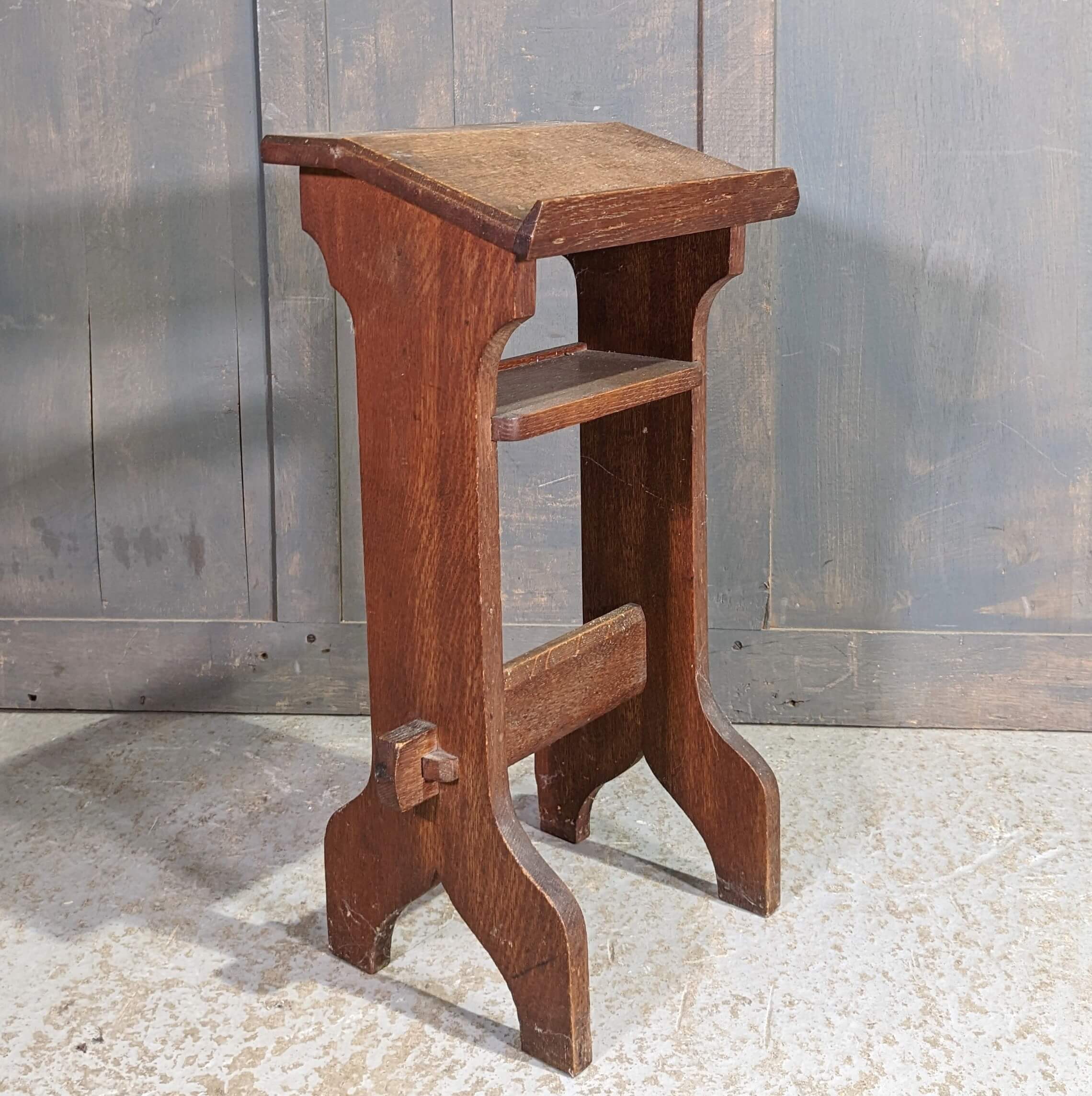 Small Antique Oak Prayer Desk Prie Dieu with Shelf & Pegged Stretcher ...