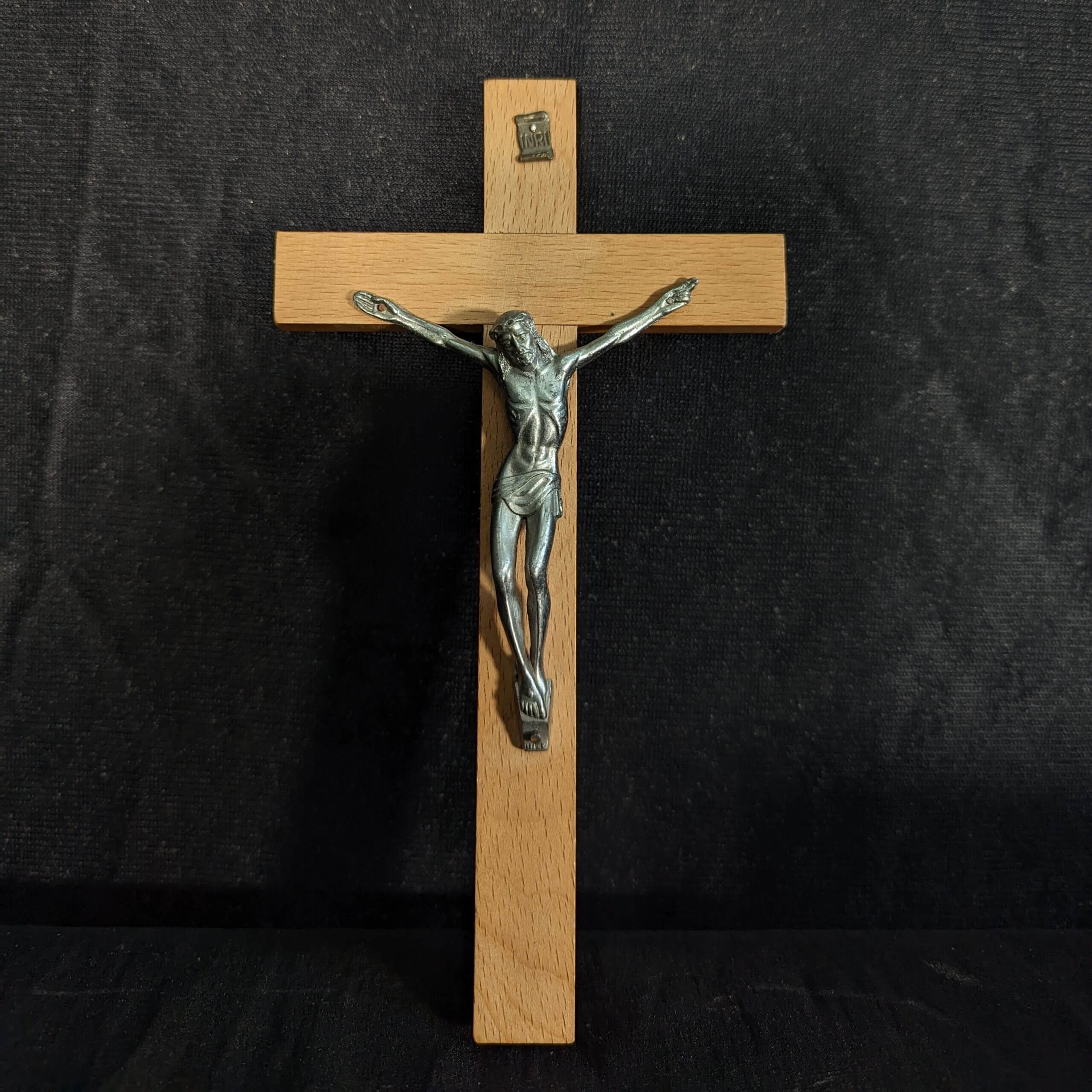 Small Modern Hardwood Wall Crucifix - Antique Church Furnishings