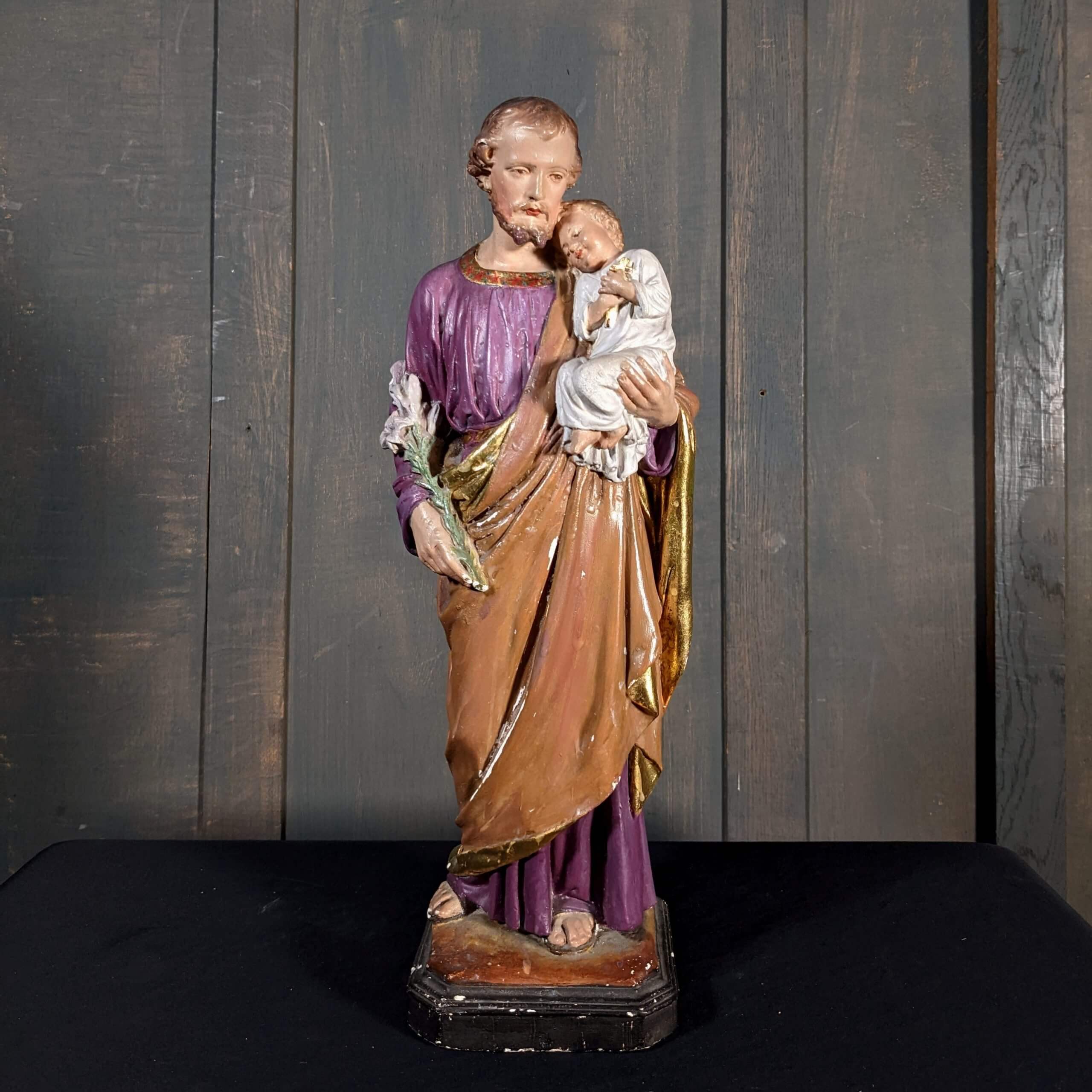 Small to Mid-Size Antique Polychrome St Joseph & Child Relgious Statue (SOLD) - Antique Church ...
