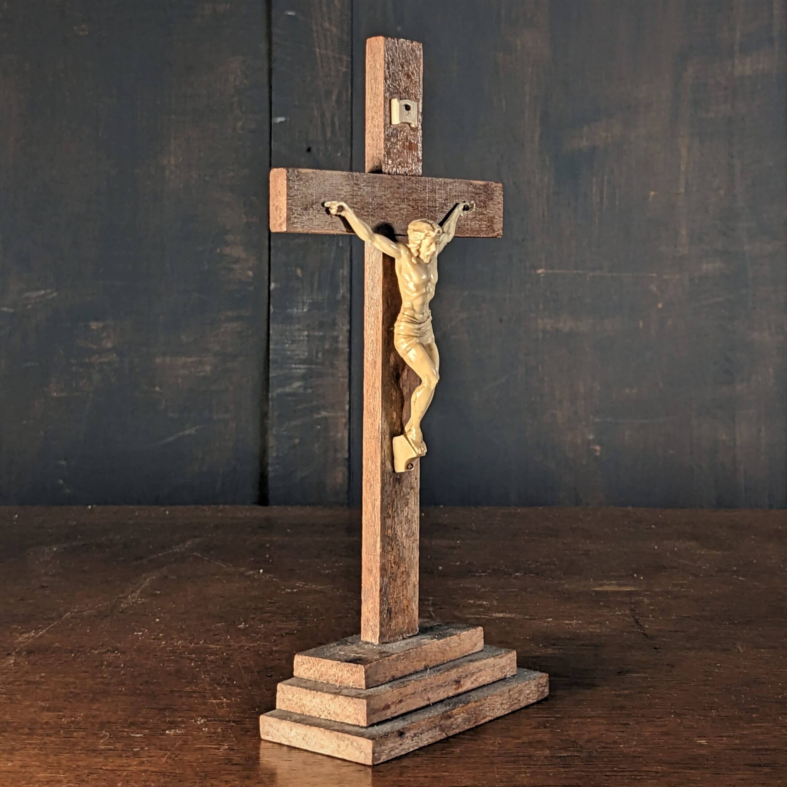 Small Vintage Oak & Resin Table Crucifix from Our Lady Star of the Sea ...