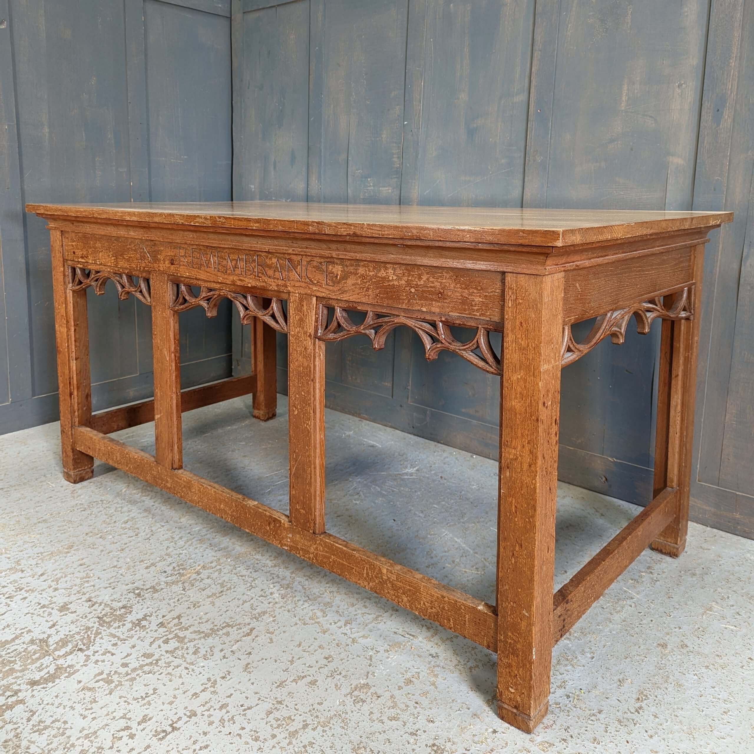Solid Oak Mid-Century Gothic Altar Communion Table 'In Remembrance ...