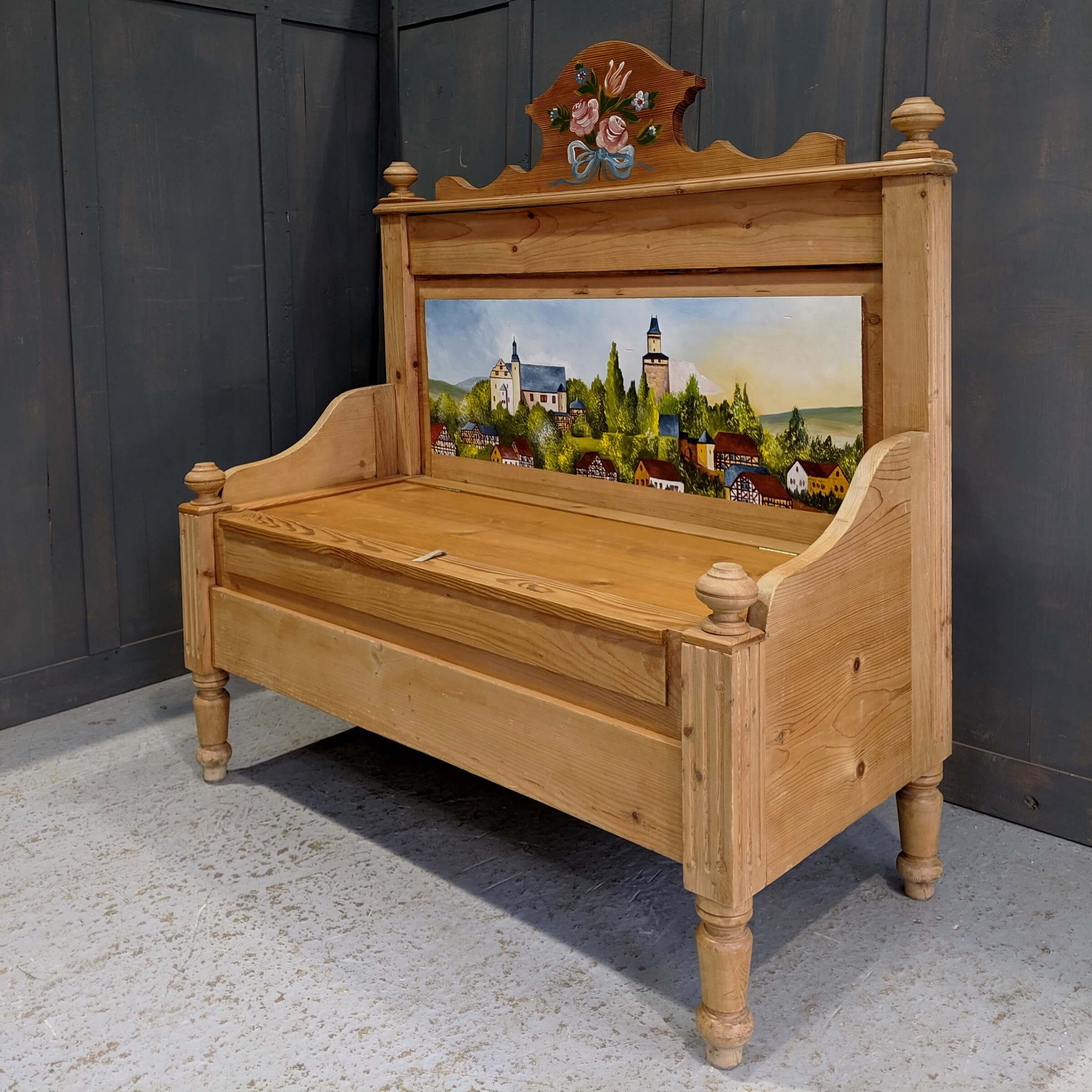 South German Handpainted Pine Monks Bench (SOLD) - Antique Church ...