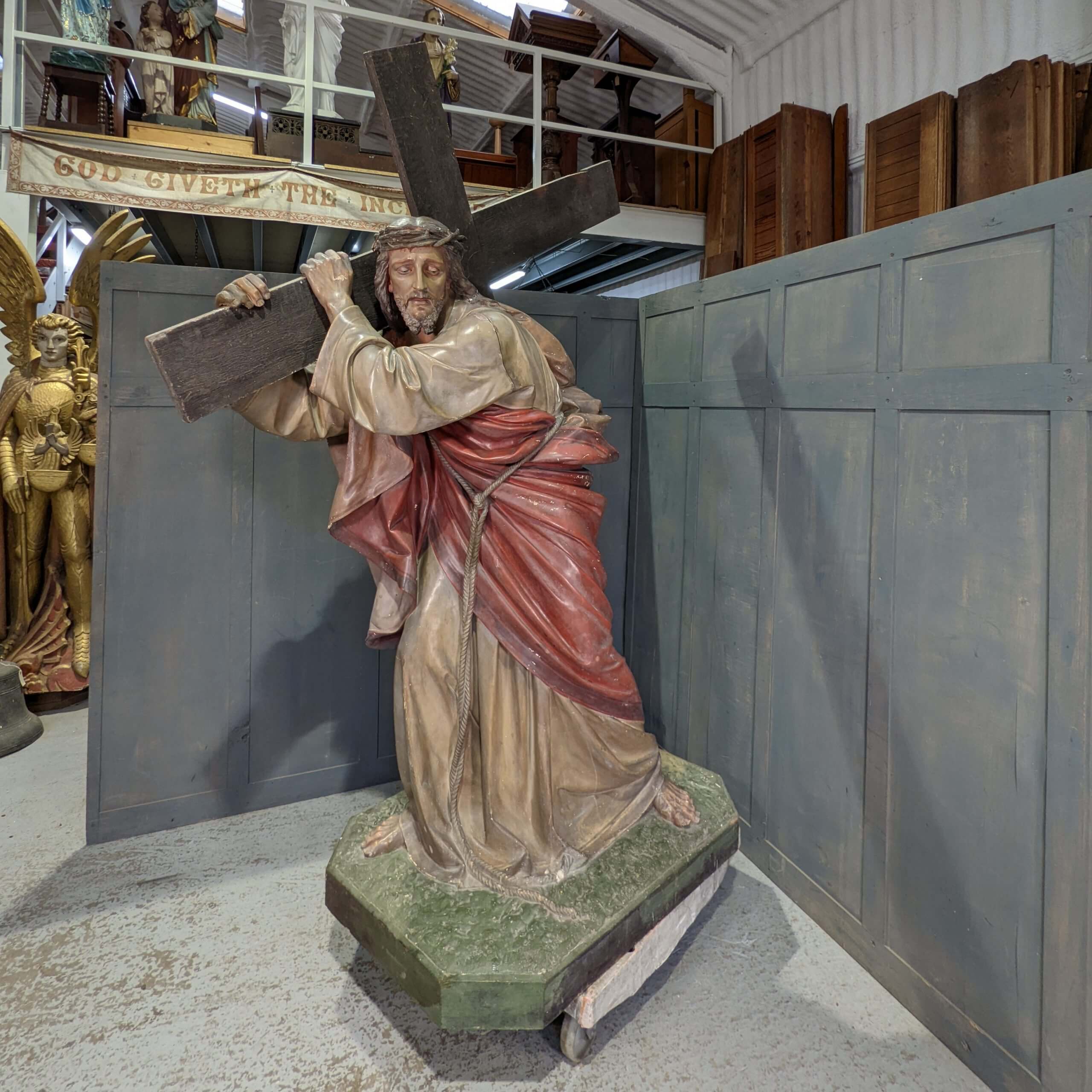 Spectacular Antique Beyond Life-Size Religious Statue of Christ with ...