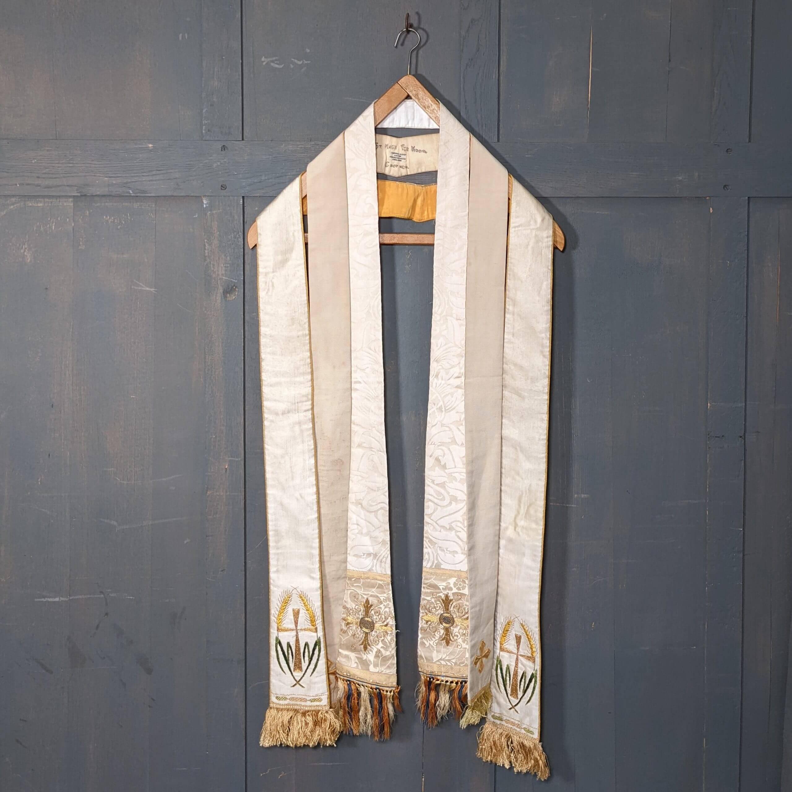 Three Vintage Cream Fringed Stoles with Embroidered Cross Designs in ...