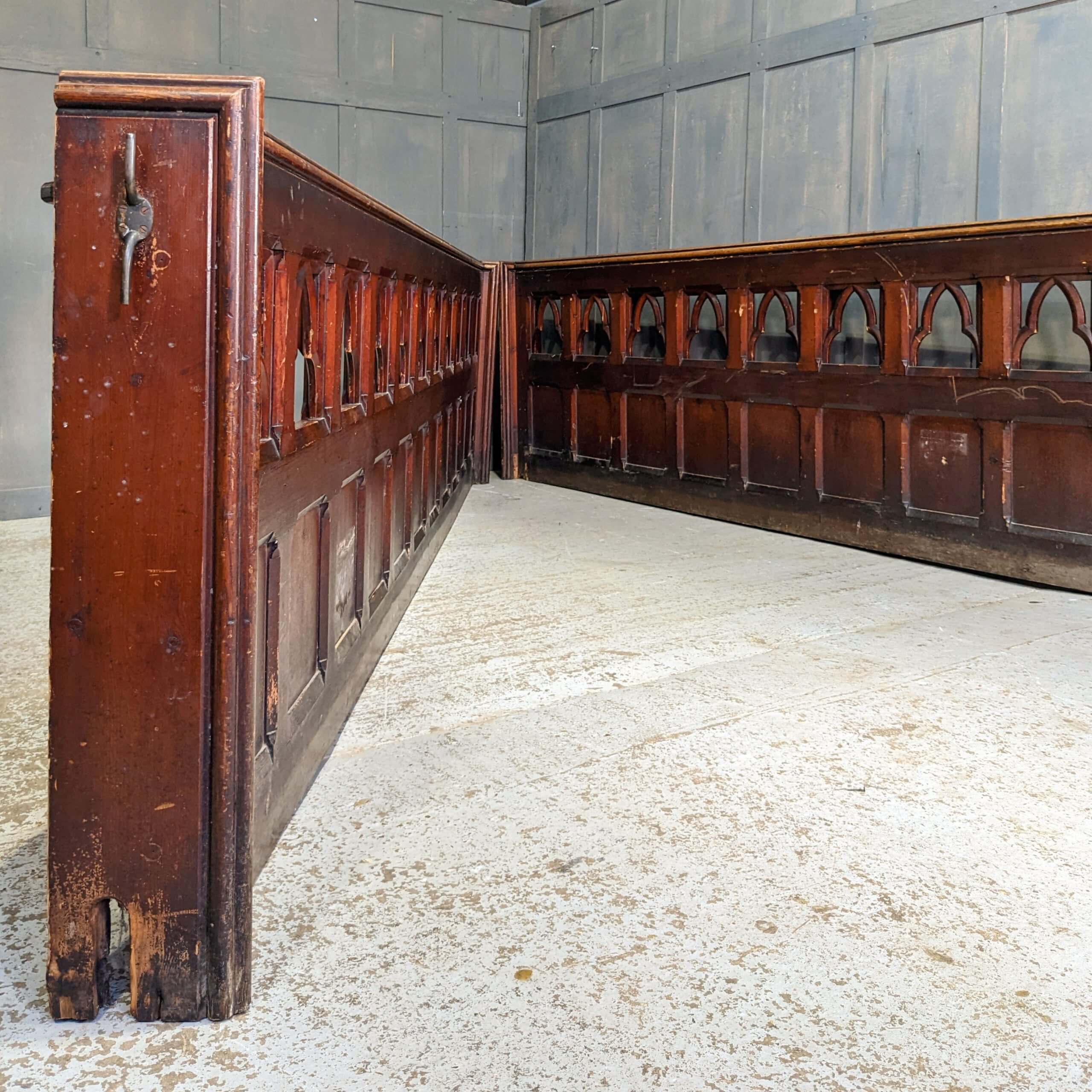 Two Long Simple Gothic Lancet Arched Pine Pew Fronts Panels Panelling ...