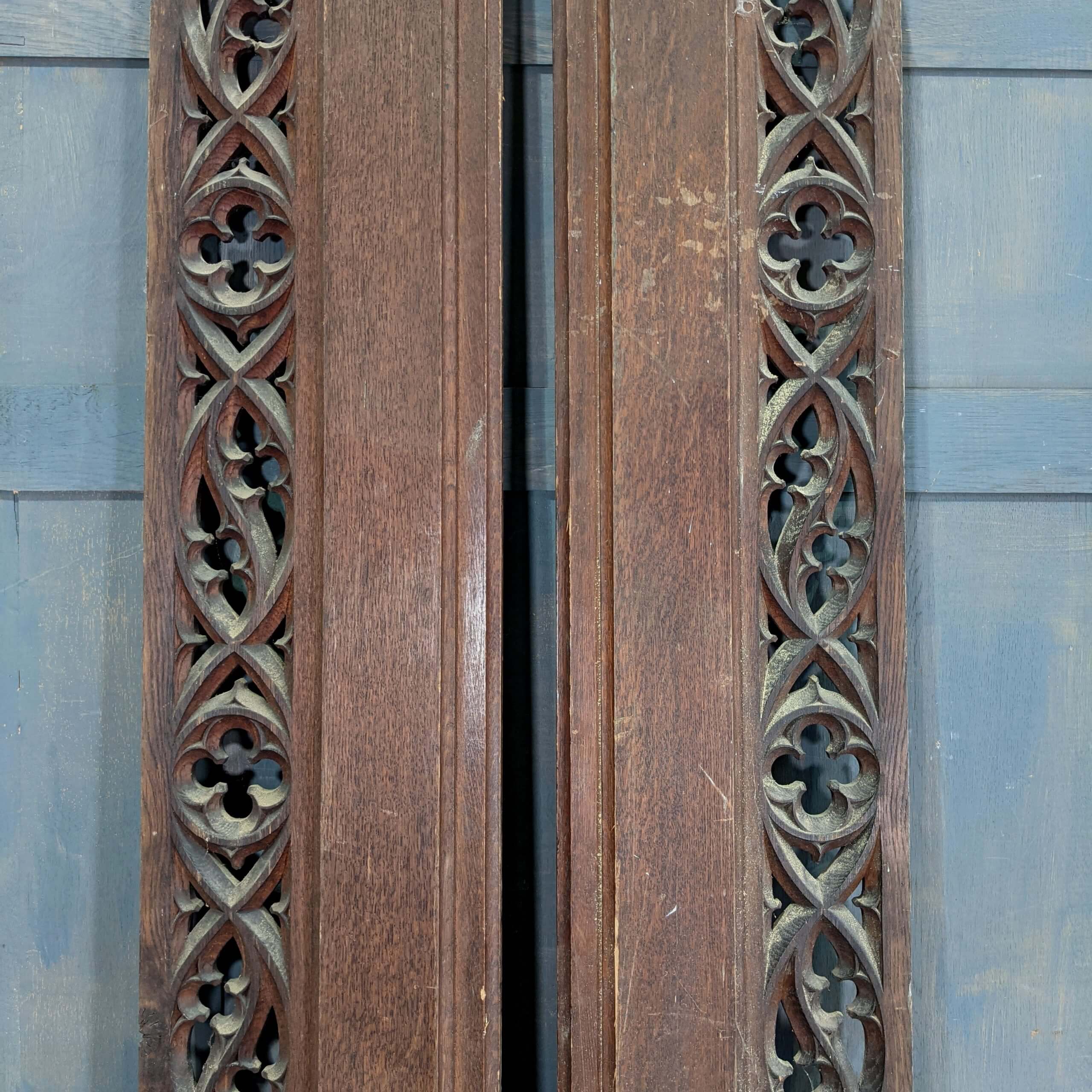 Two Victorian Gothic Carved Oak Bargeboard Panels Panelling Friezes ...