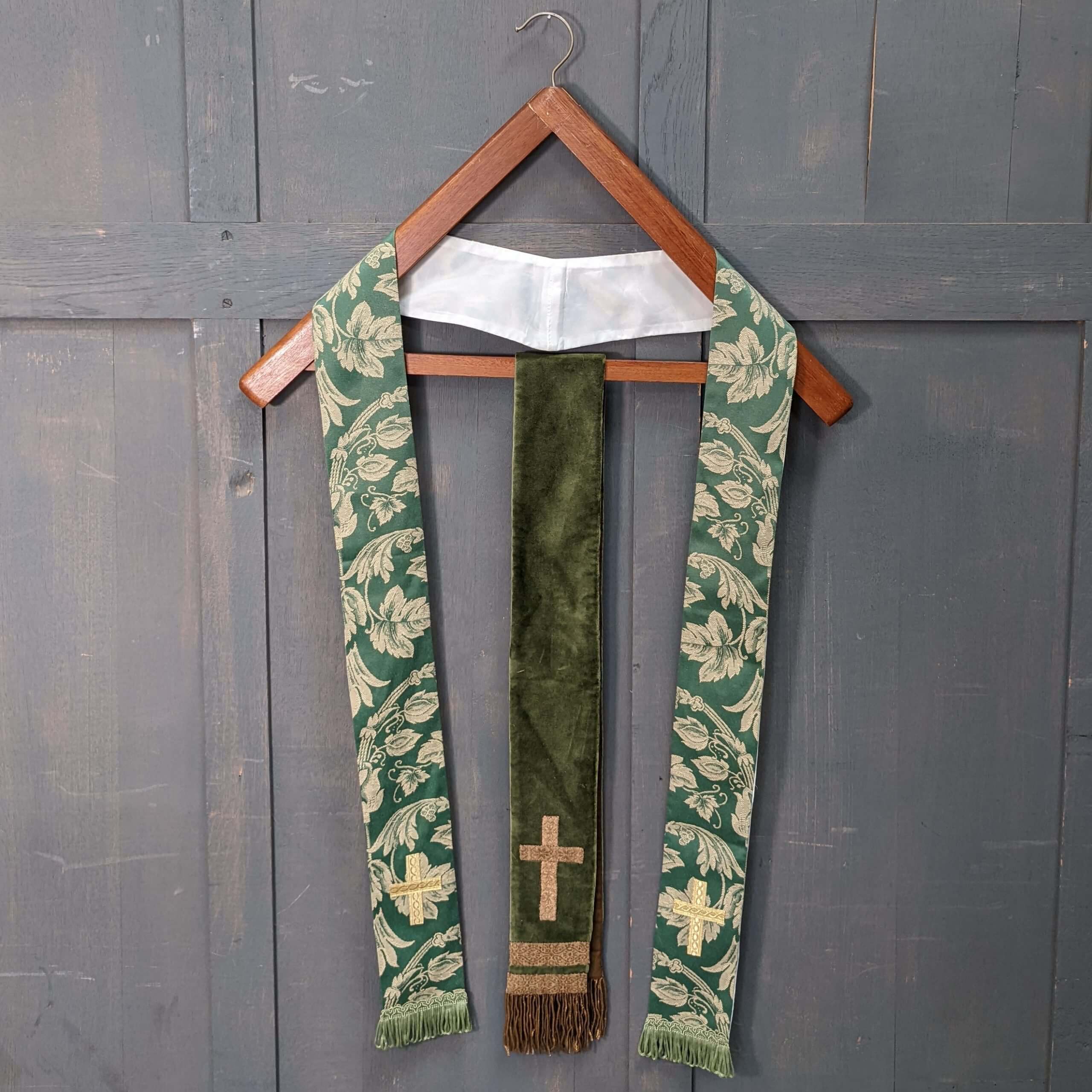 Vintage Green Stole & Damask Dark Green Velvet Maniple with Bullion ...