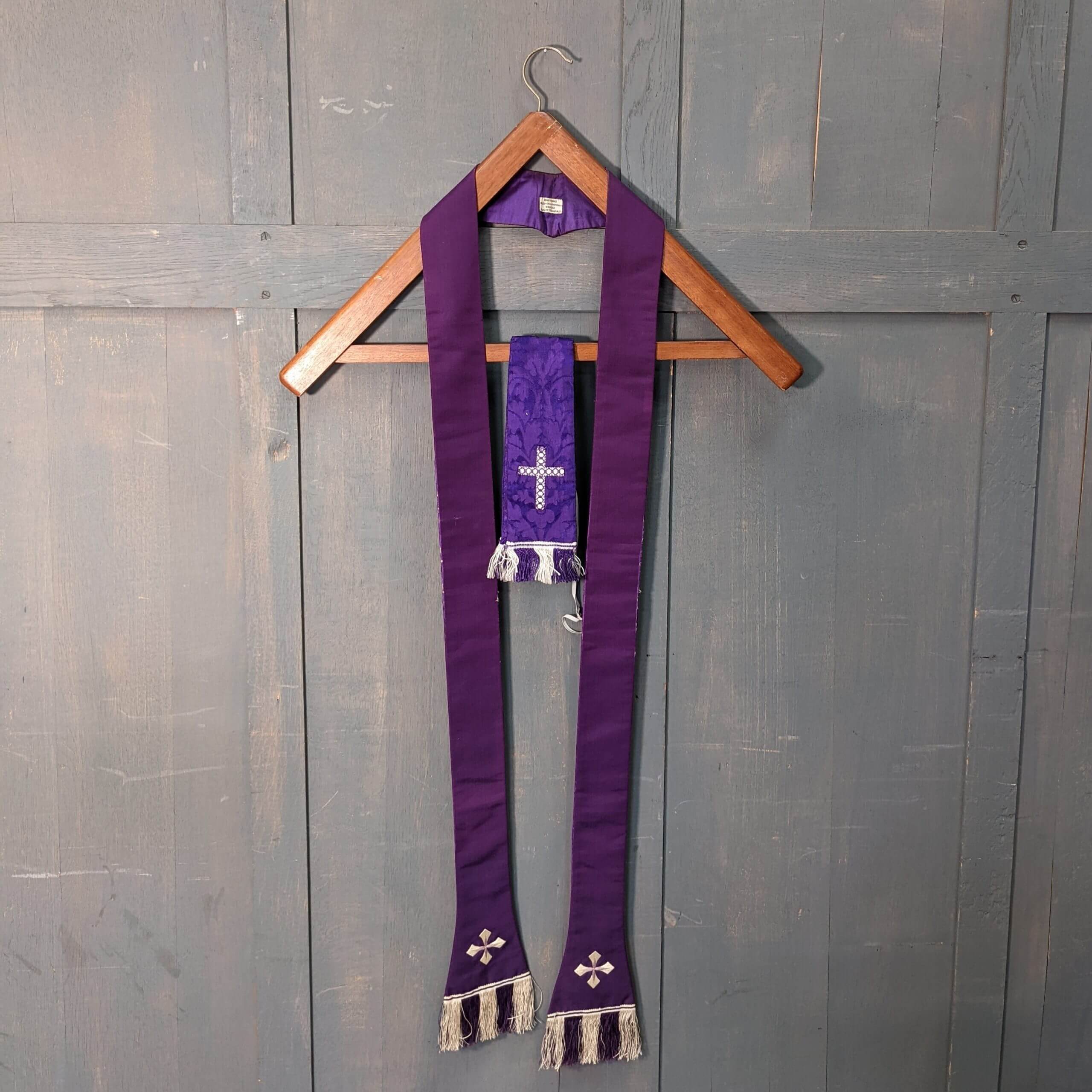 Vintage Purple Stole & Purple Maniple with Striped Tassels & Crosses ...